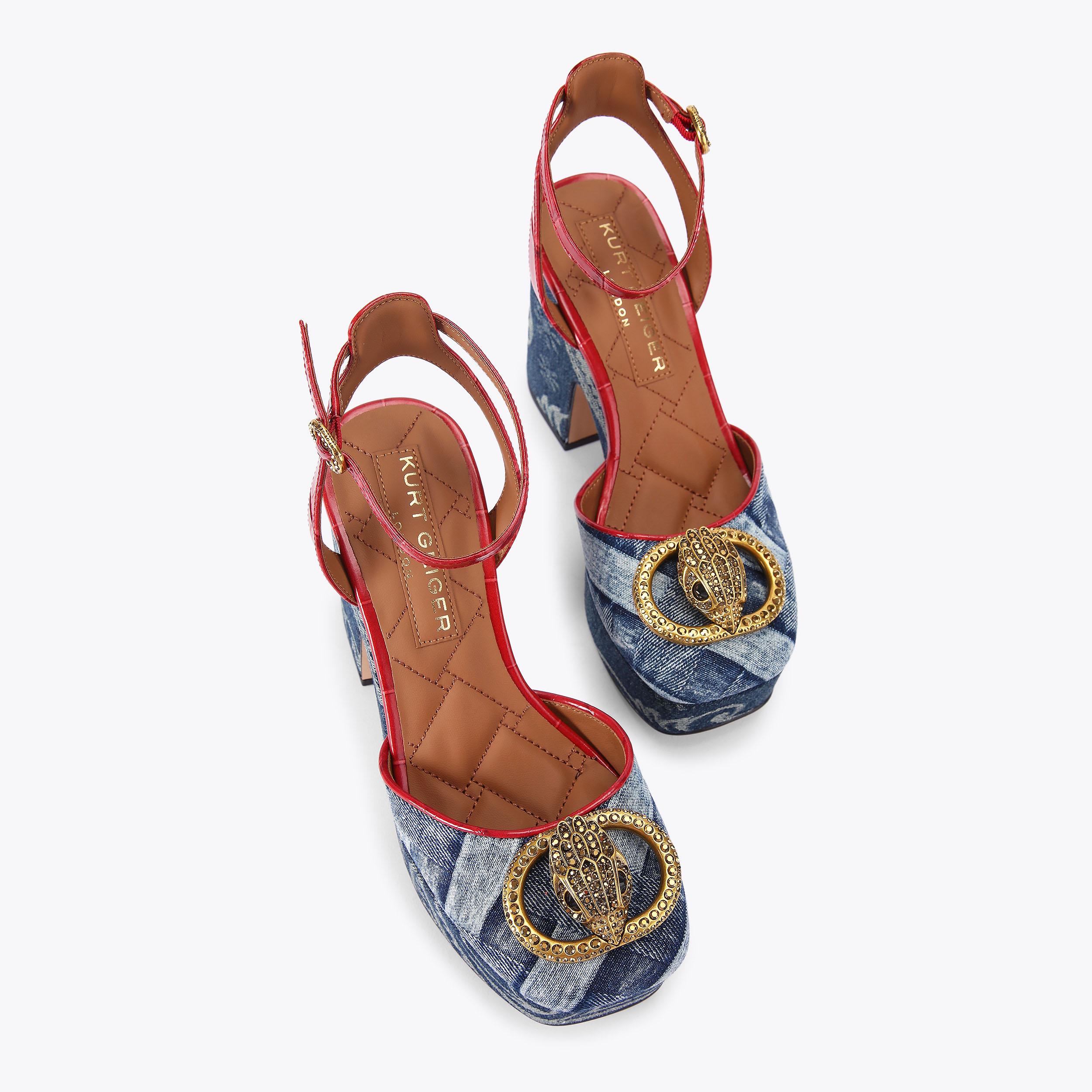 CHELSEA CLOSED PLATFORM Blue Paisley Denim Maroon Croc Platform Heel by ...