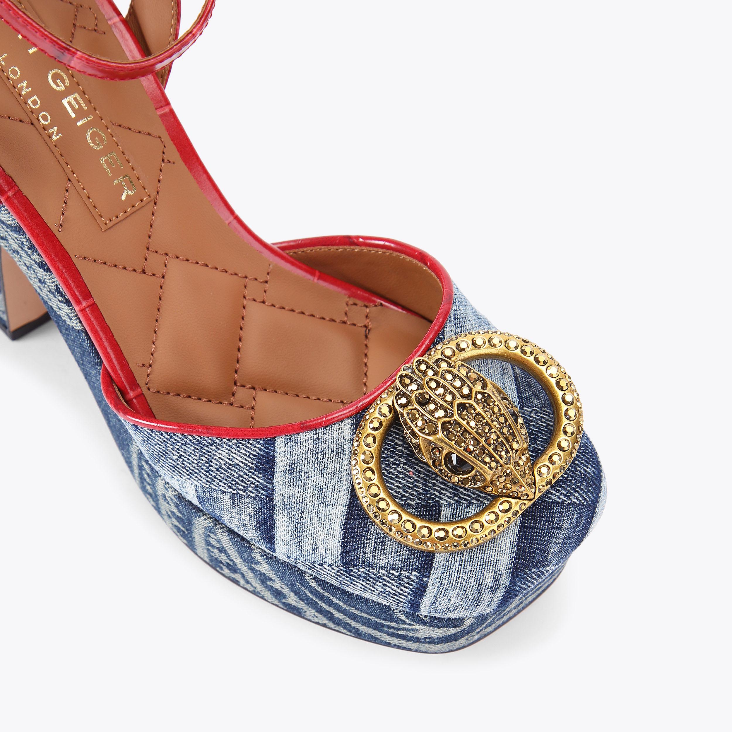 CHELSEA CLOSED PLATFORM Blue Paisley Denim Maroon Croc Platform Heel by ...