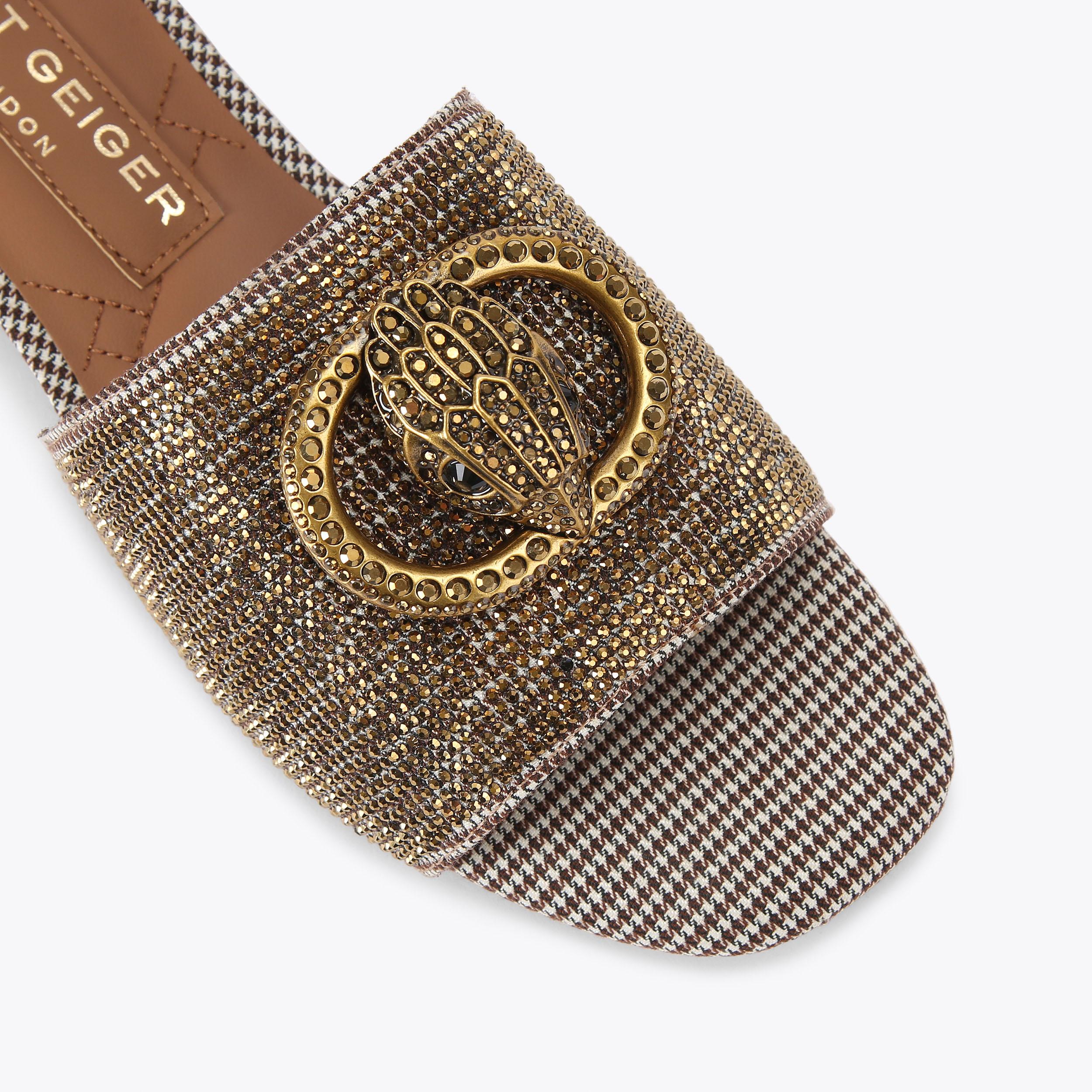 CHELSEA FLAT SANDAL Beige Houndstooth Crystal Slip On Sandal by KURT ...