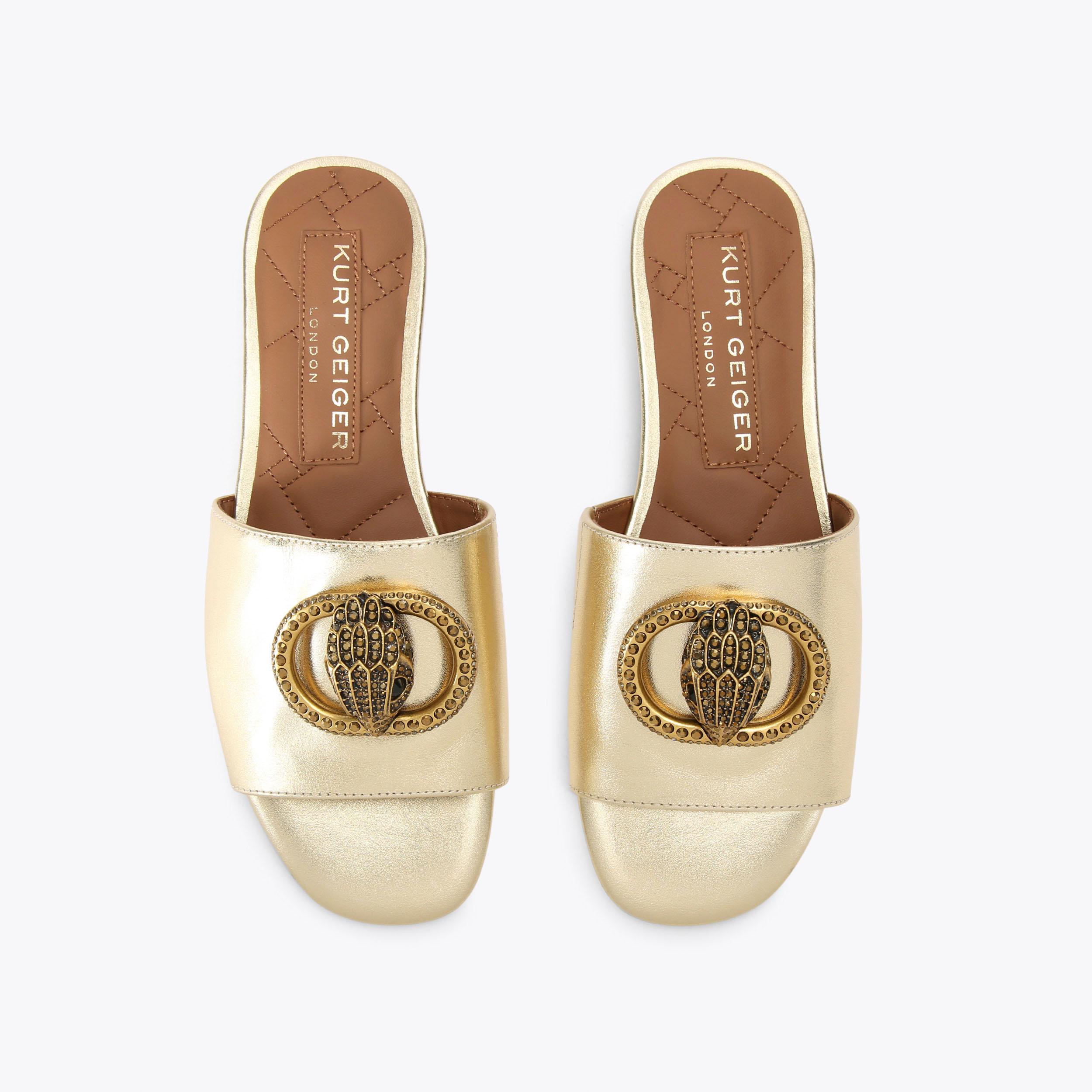 CHELSEA FLAT SANDAL Metallic Gold Slip On Sandal by KURT GEIGER LONDON