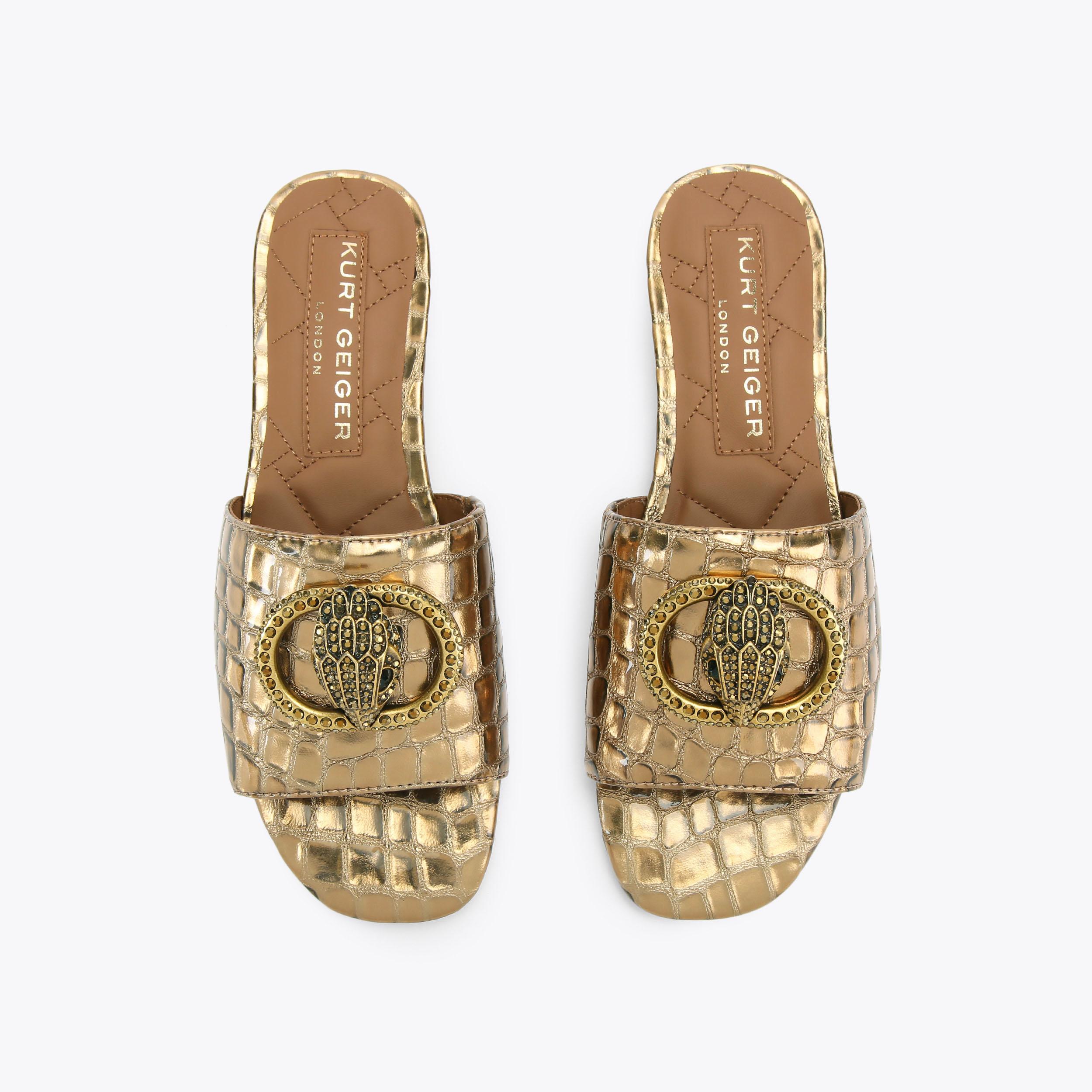CHELSEA FLAT SANDAL Gold Croc Chelsea Flat Sandal by KURT GEIGER LONDON