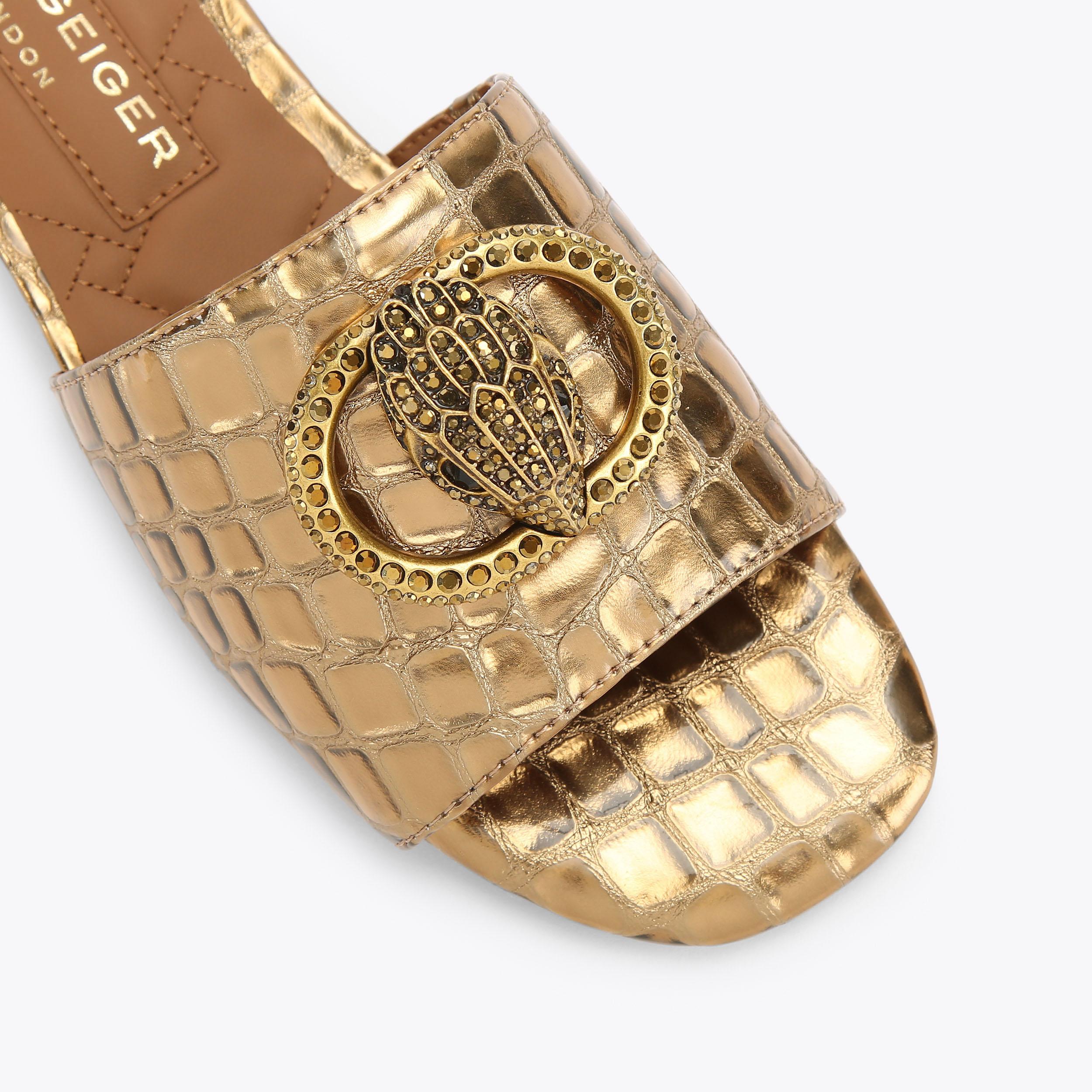 CHELSEA FLAT SANDAL Gold Croc Chelsea Flat Sandal by KURT GEIGER LONDON