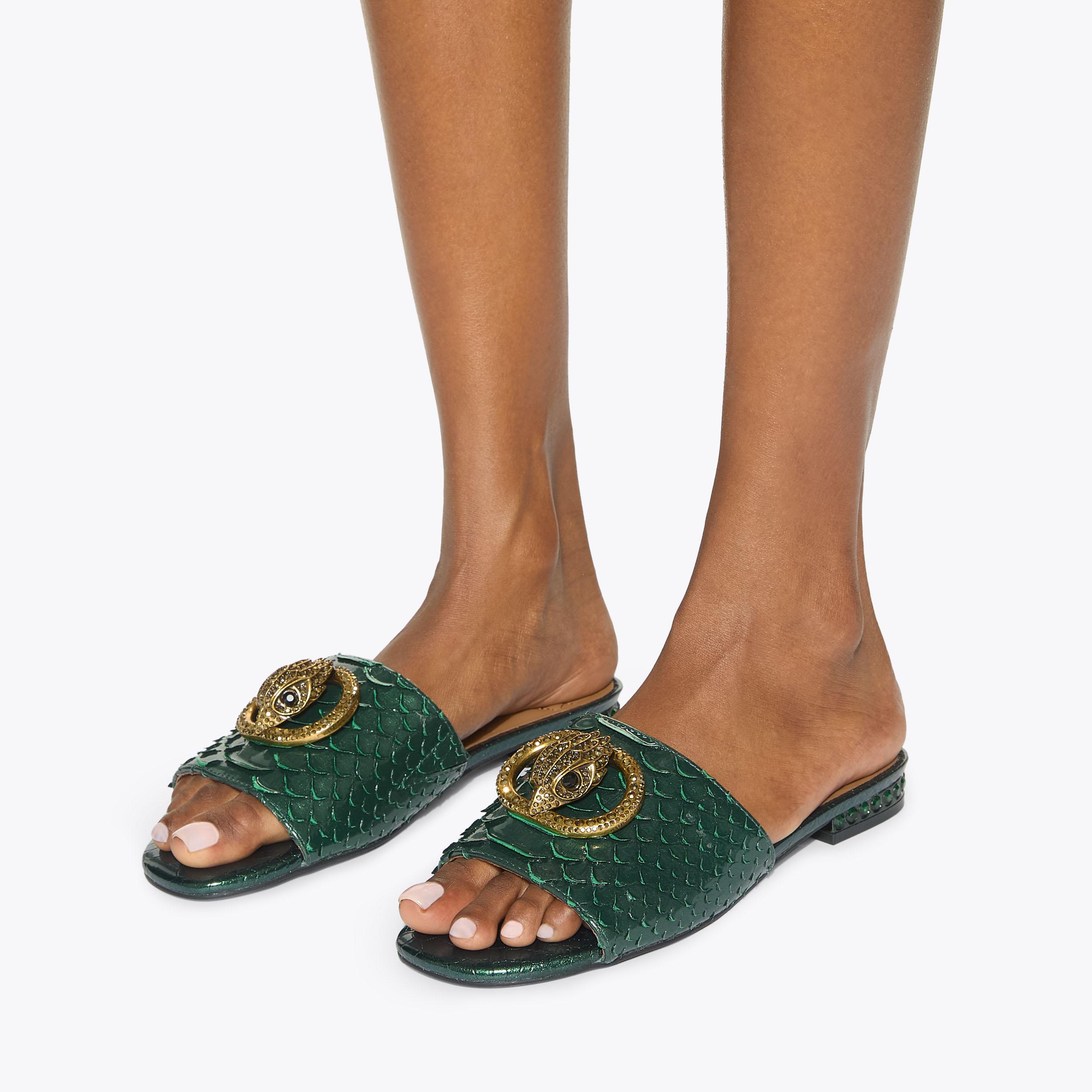 CHELSEA FLAT SANDAL Dark Green 3D Slip On Sandal by KURT GEIGER LONDON
