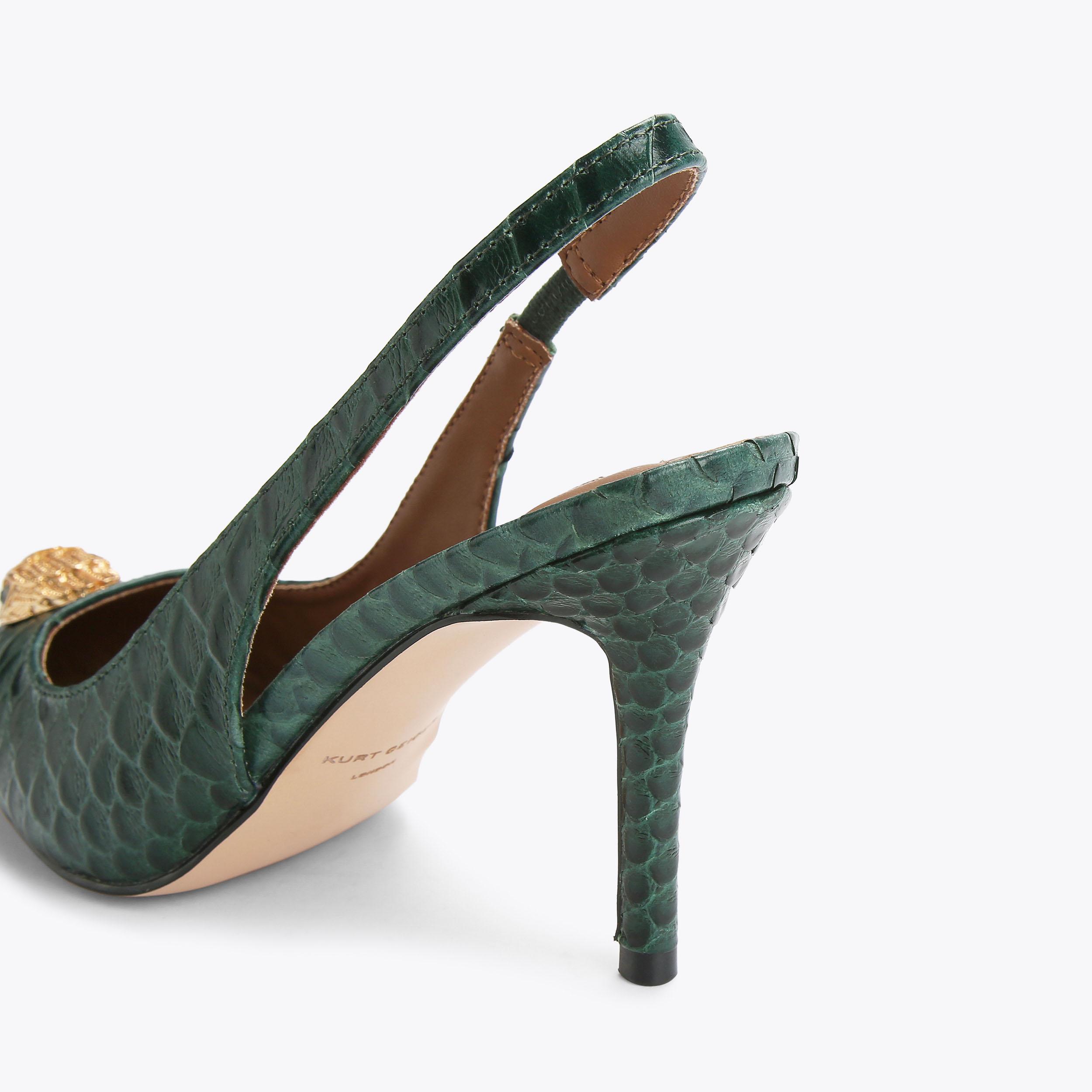 BELGRAVIA HIGH SLING Dark Green Lizard Leather Slingback Heel by KURT ...