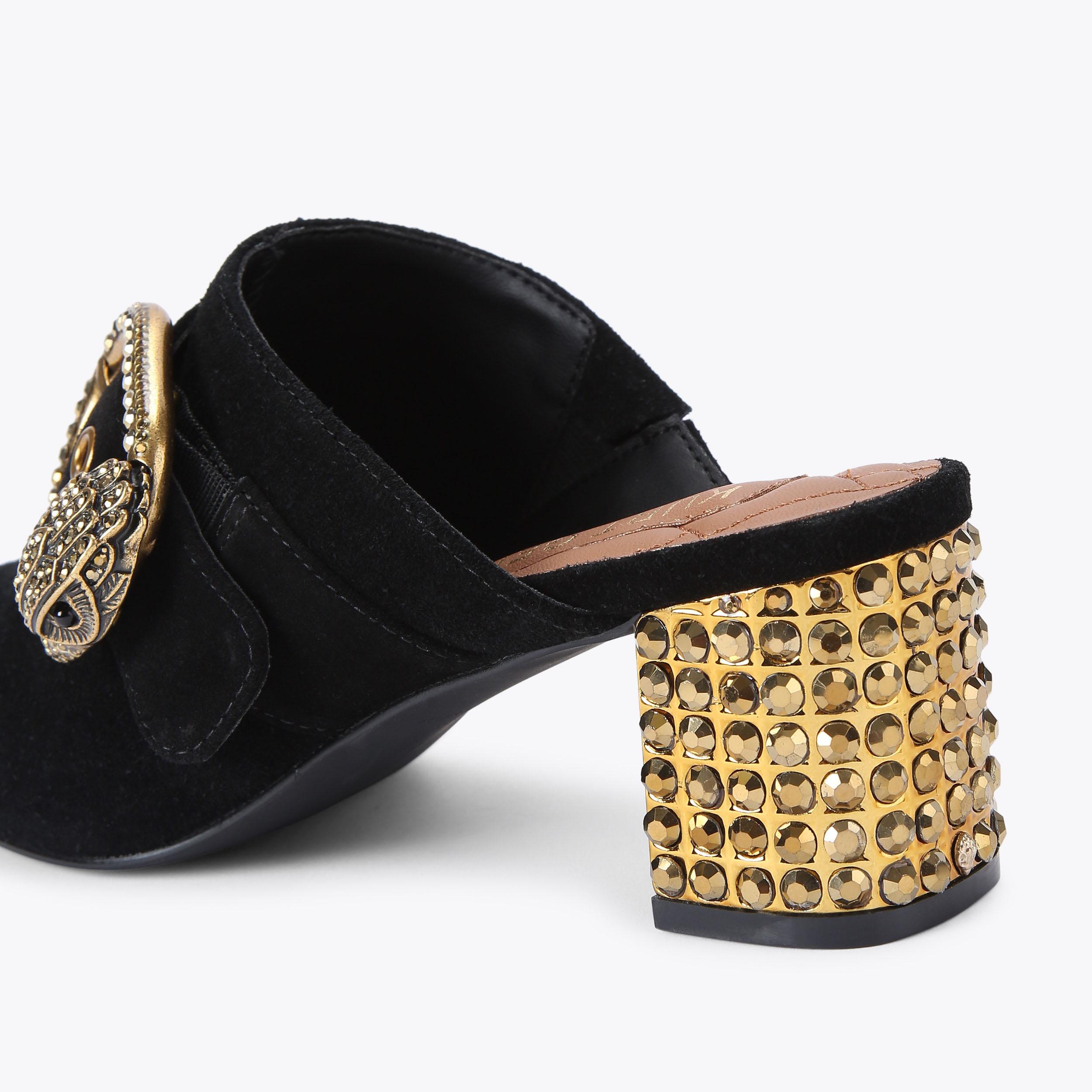 MAYFAIR CLOSE BLOCK MULE Black Suede Mule Heel by KURT GEIGER LONDON