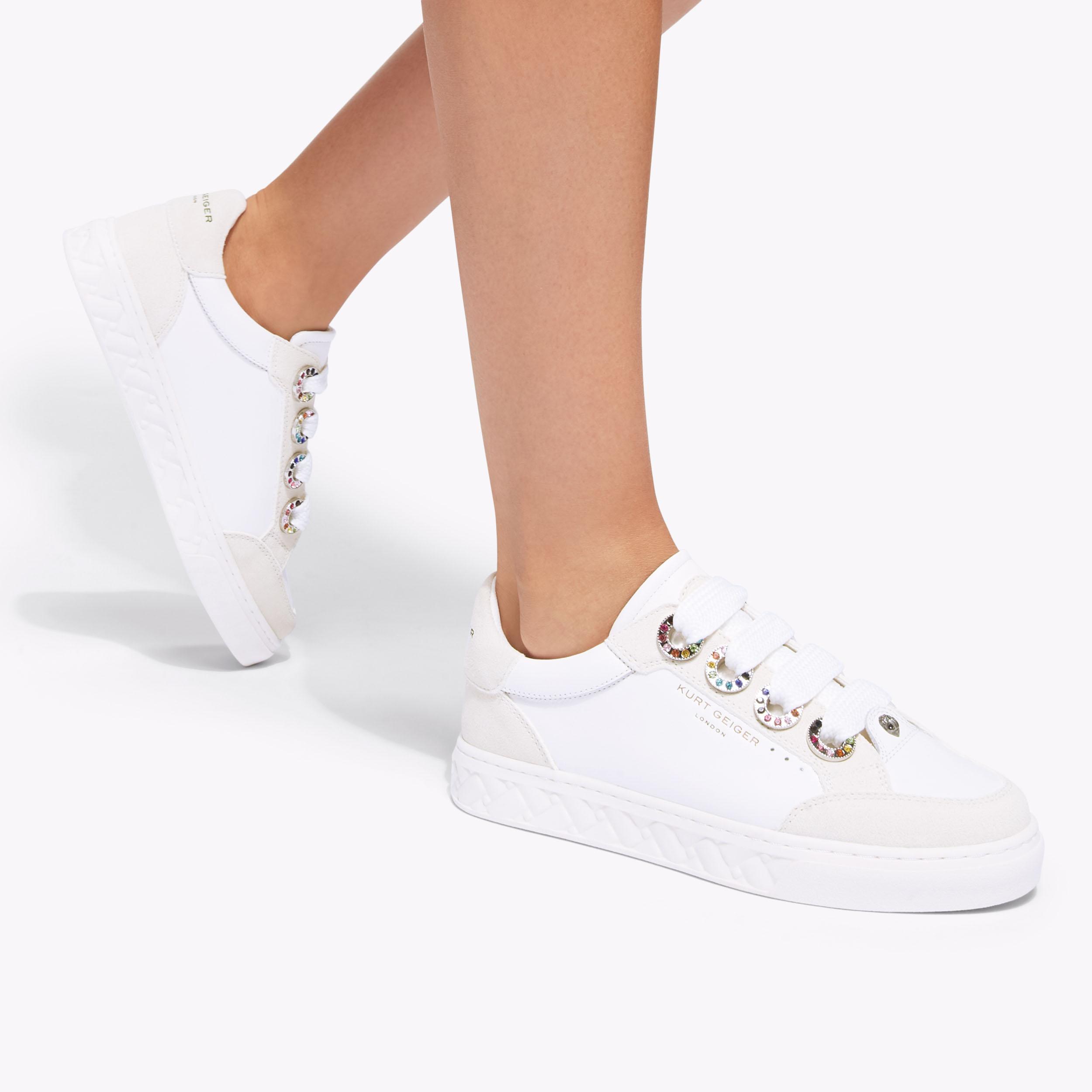 KENSINGTON EYELET SLIM White Leather Eyelet Sneaker by KURT GEIGER LONDON