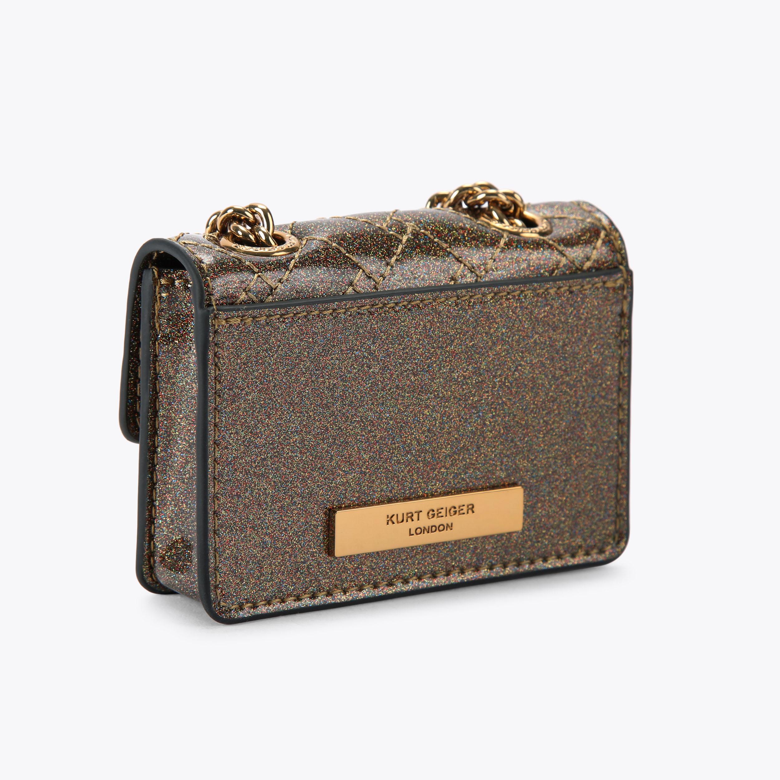 MICRO KENSINGTON Gold Glitter Micro Cross Body Purse by KURT GEIGER LONDON