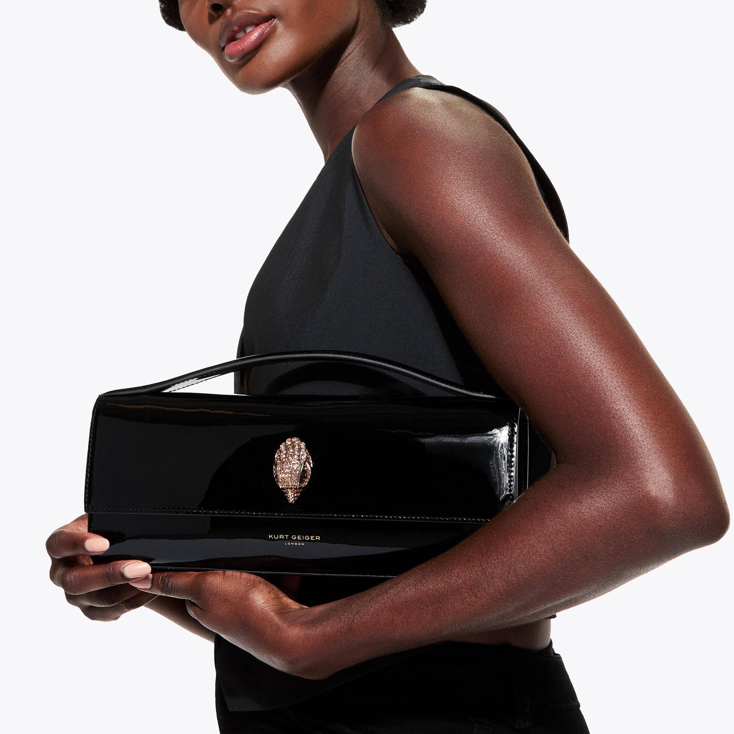 BOND LONG TOP HANDLE BAG Black Patent Cross Body Purse by KURT GEIGER ...