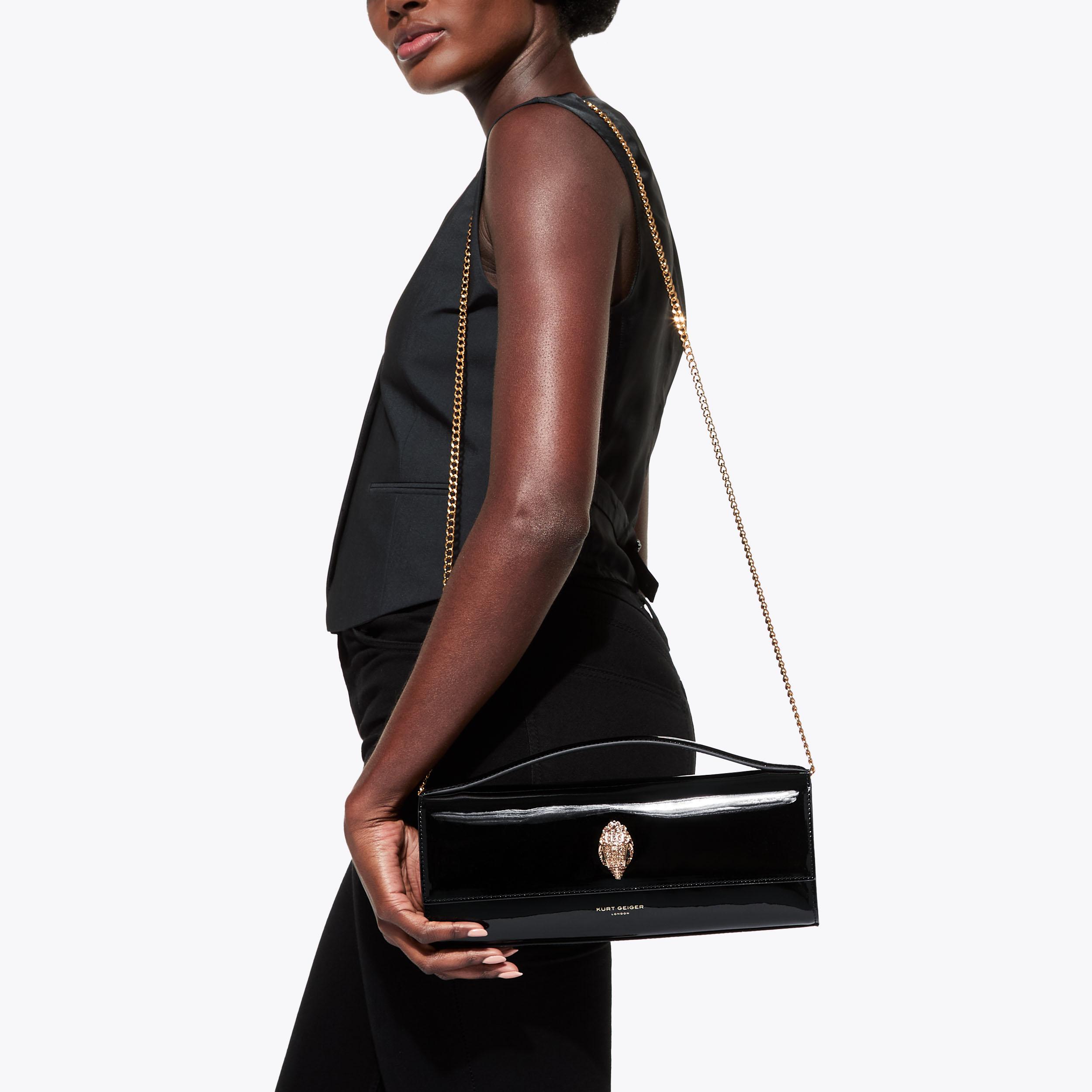 BOND LONG TOP HANDLE BAG Black Patent Cross Body Purse by KURT GEIGER ...