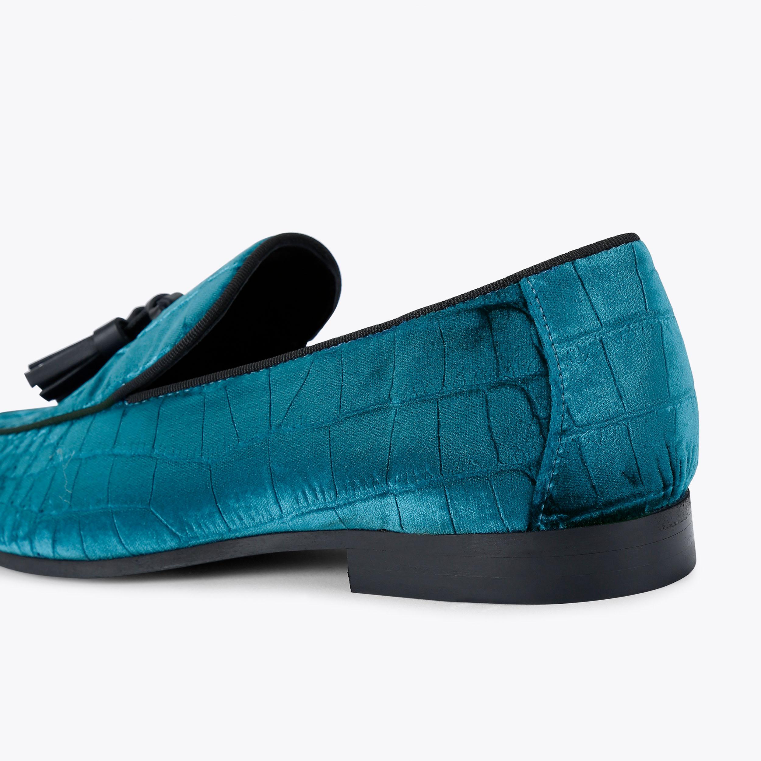 HENRY LOAFER Teal Velvet Slip On Loafer by KURT GEIGER LONDON