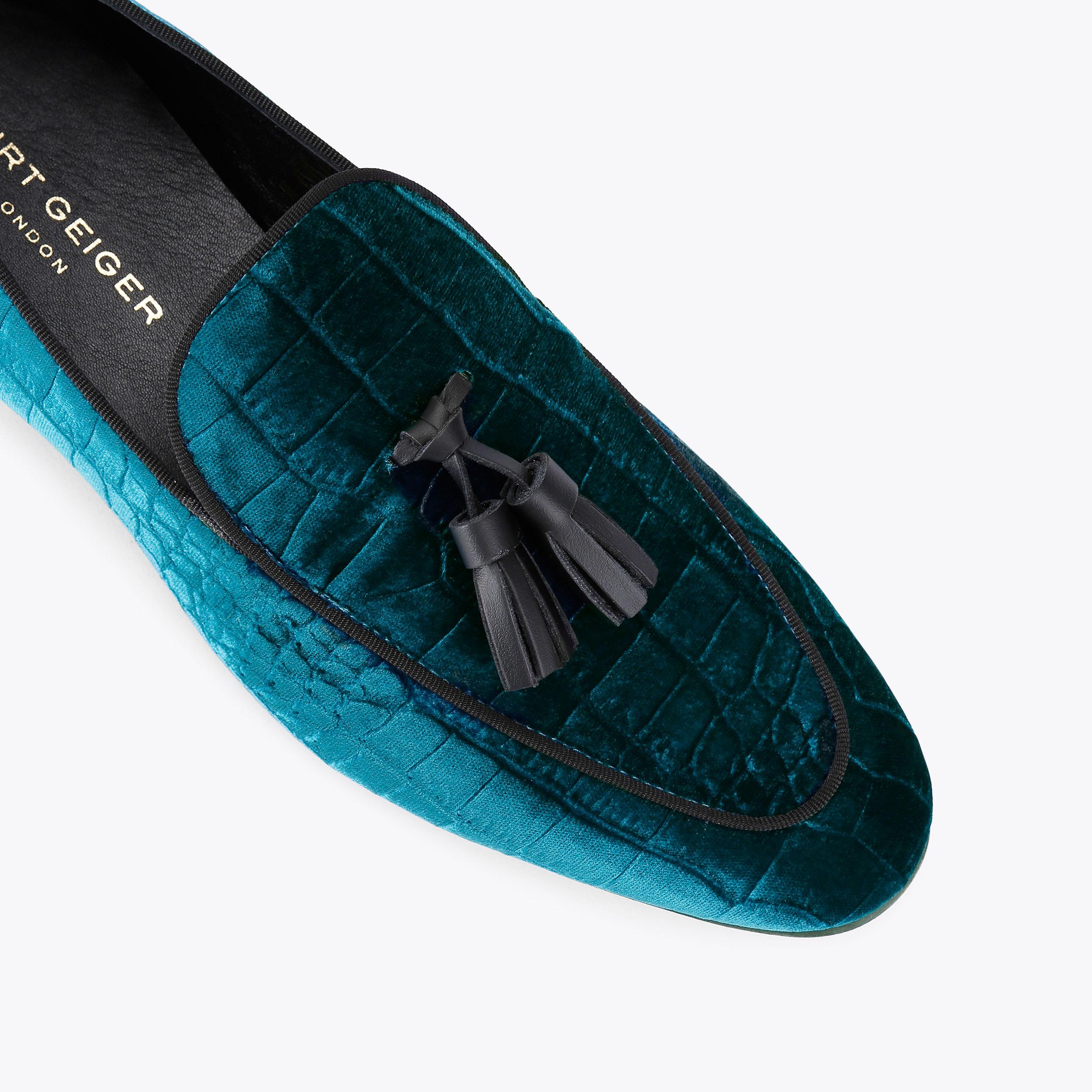 HENRY LOAFER Teal Velvet Slip On Loafer by KURT GEIGER LONDON