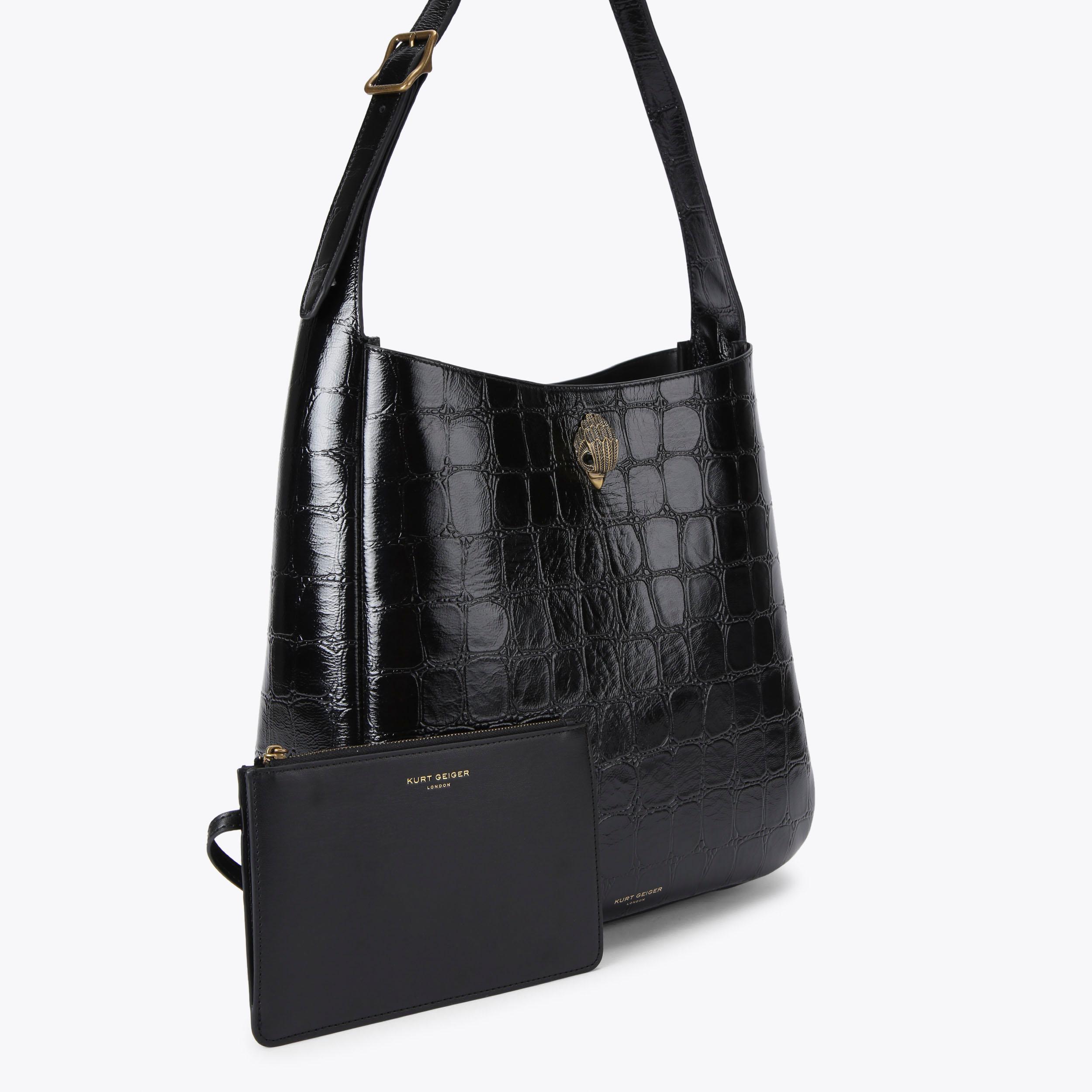 LG BOND HOBO Black Croc Print Hobo Purse by KURT GEIGER LONDON