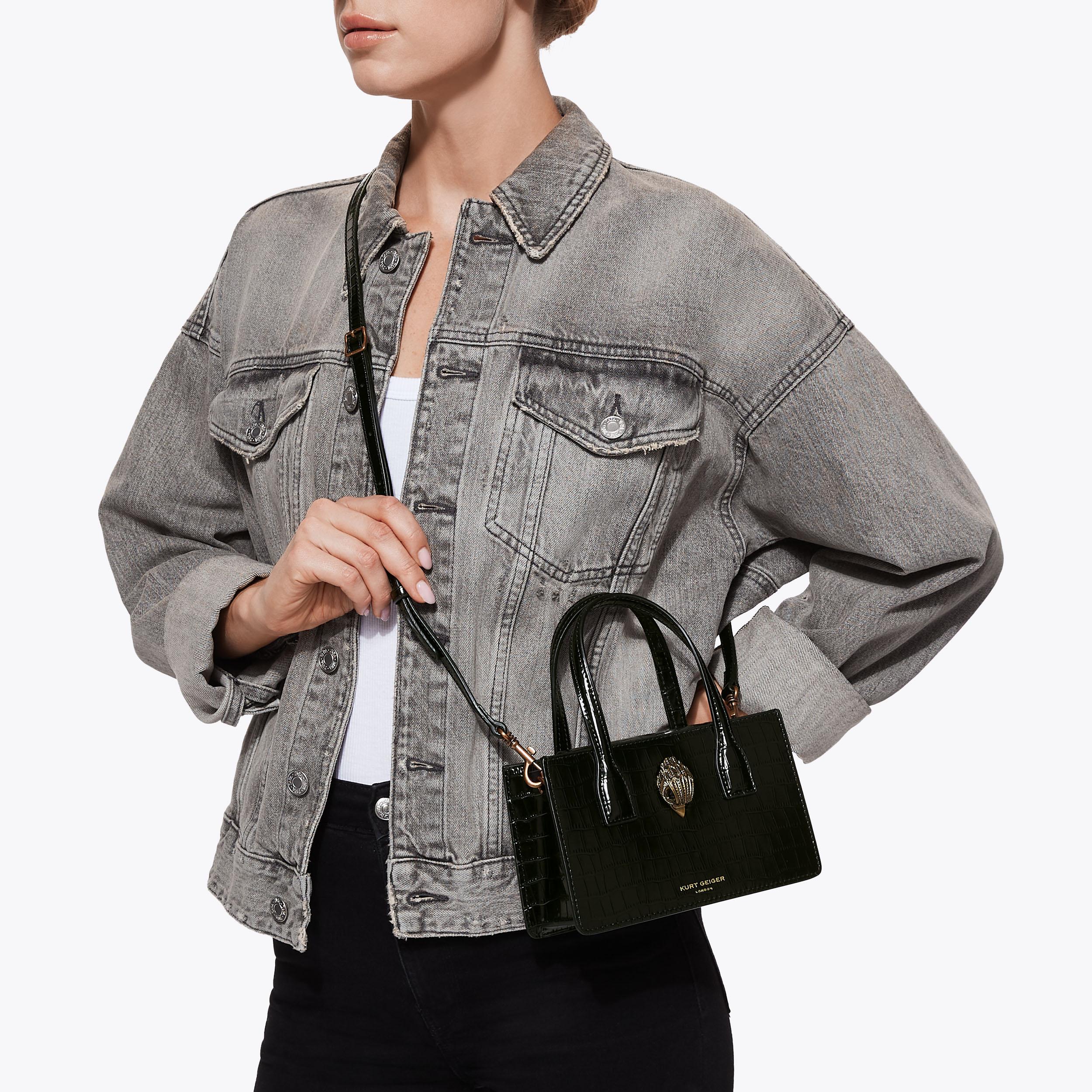 MINI BOND TOTE Mini Black Croc Tote Bag by KURT GEIGER LONDON