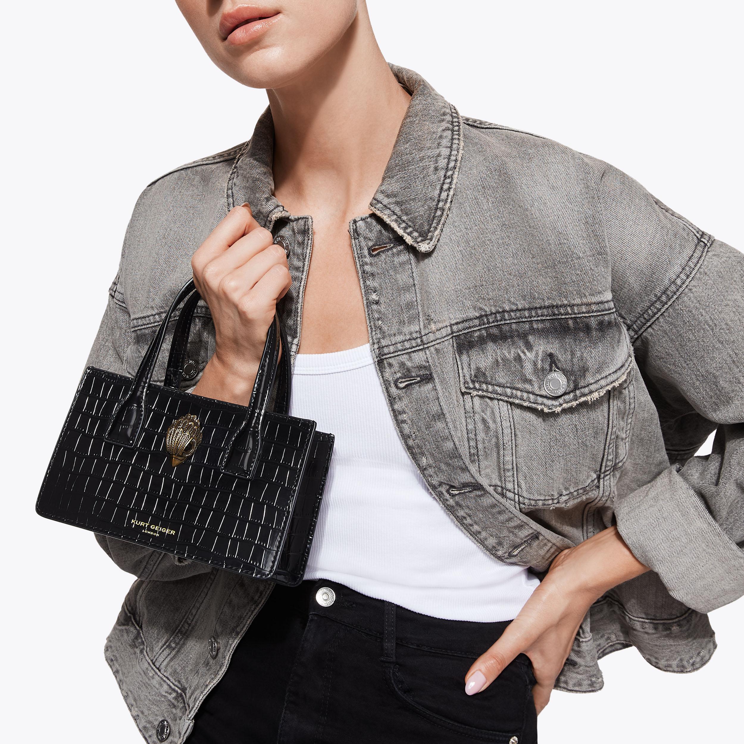 MINI BOND TOTE Mini Black Croc Tote Bag by KURT GEIGER LONDON