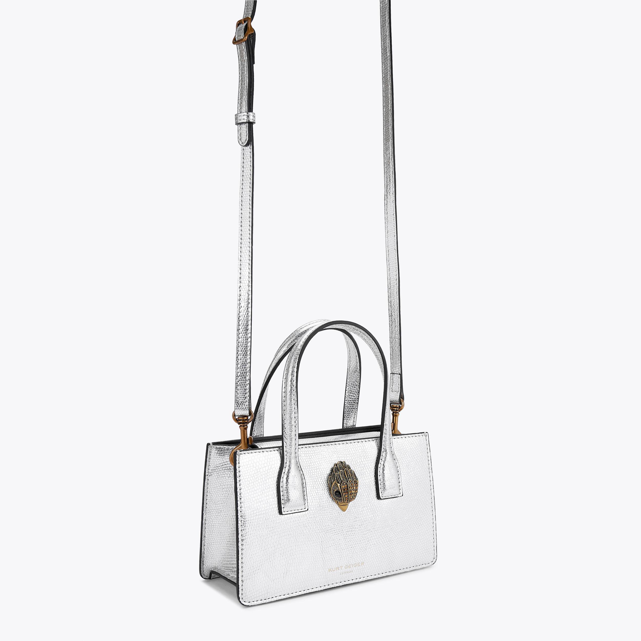 MINI BOND TOTE Silver Textured Tote Purse by KURT GEIGER LONDON