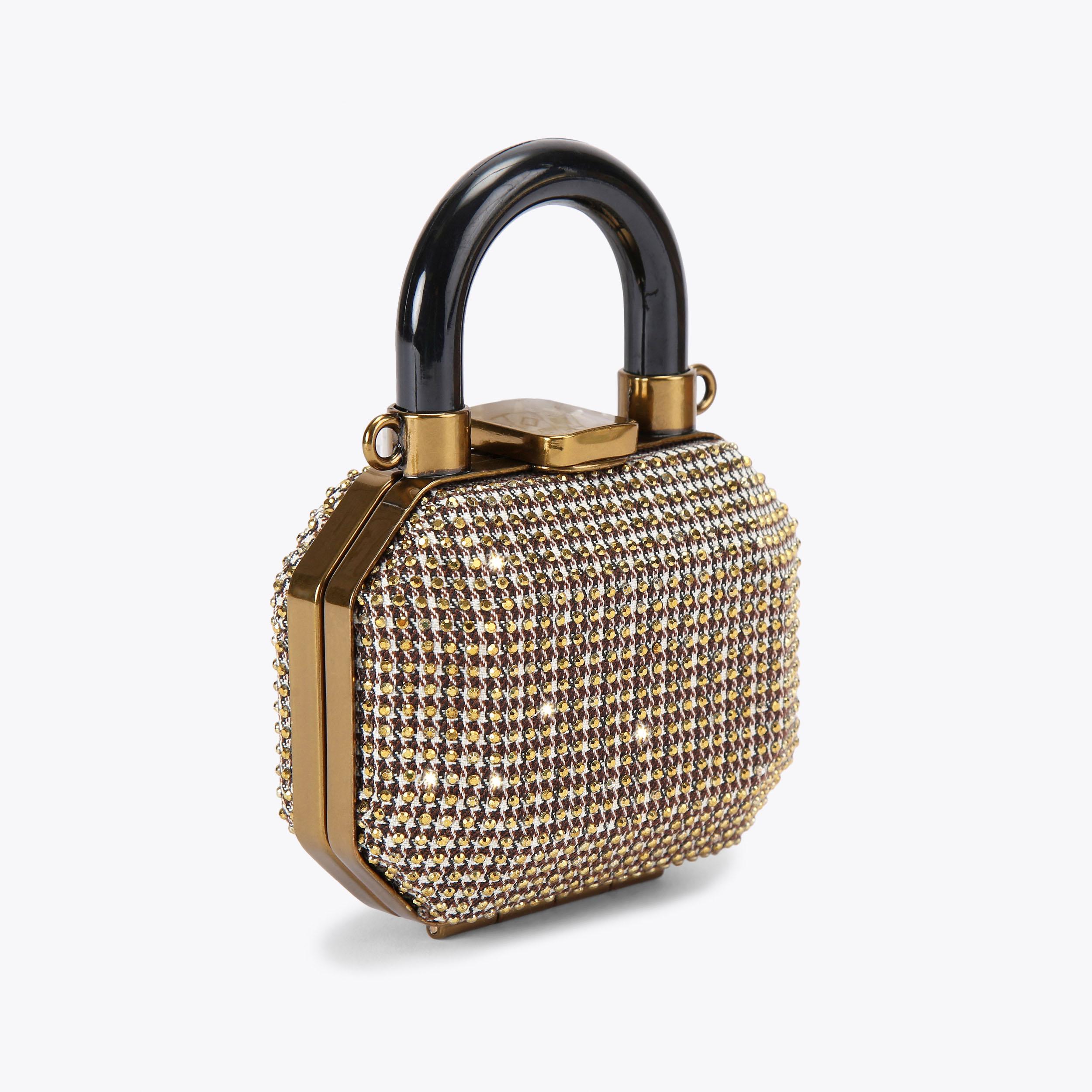 MICRO TOP HANDLE CLUTCH Beige Houndstooth Top Handle Micro Bag by KURT ...