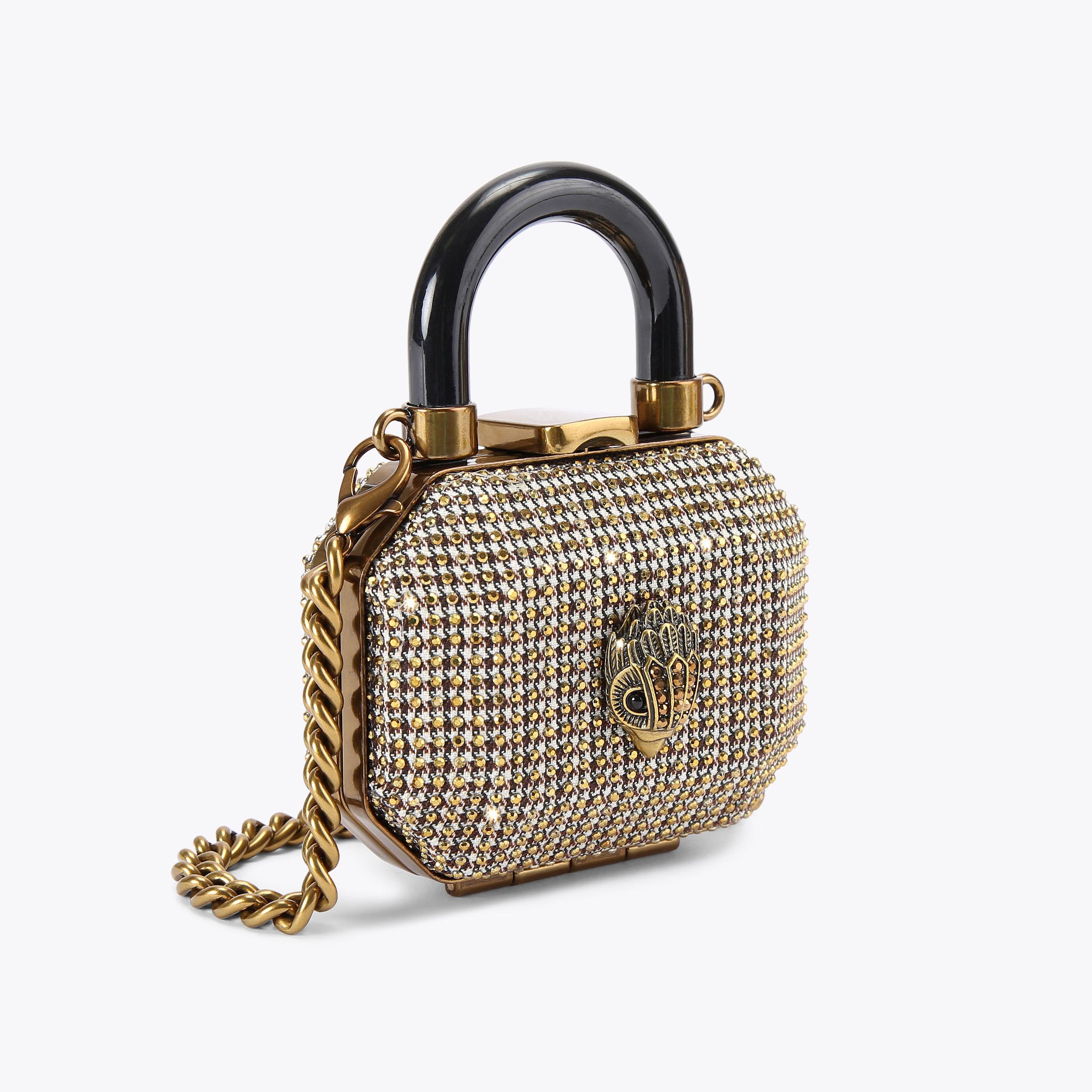 MICRO TOP HANDLE CLUTCH Beige Houndstooth Top Handle Micro Bag by KURT ...