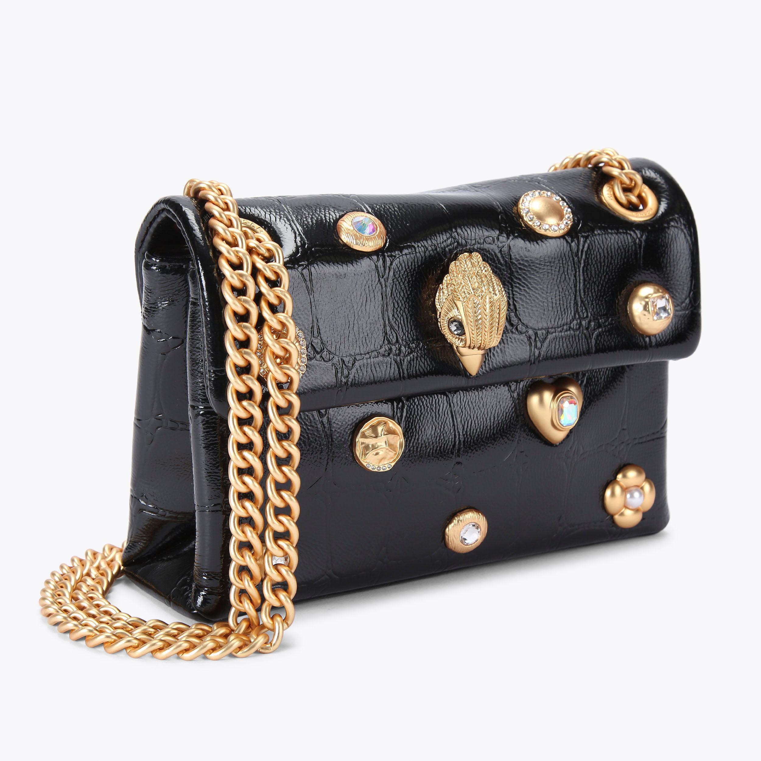 MINI KENSINGTON GEMS Black Croc Print Cross Body Purse by KURT GEIGER ...