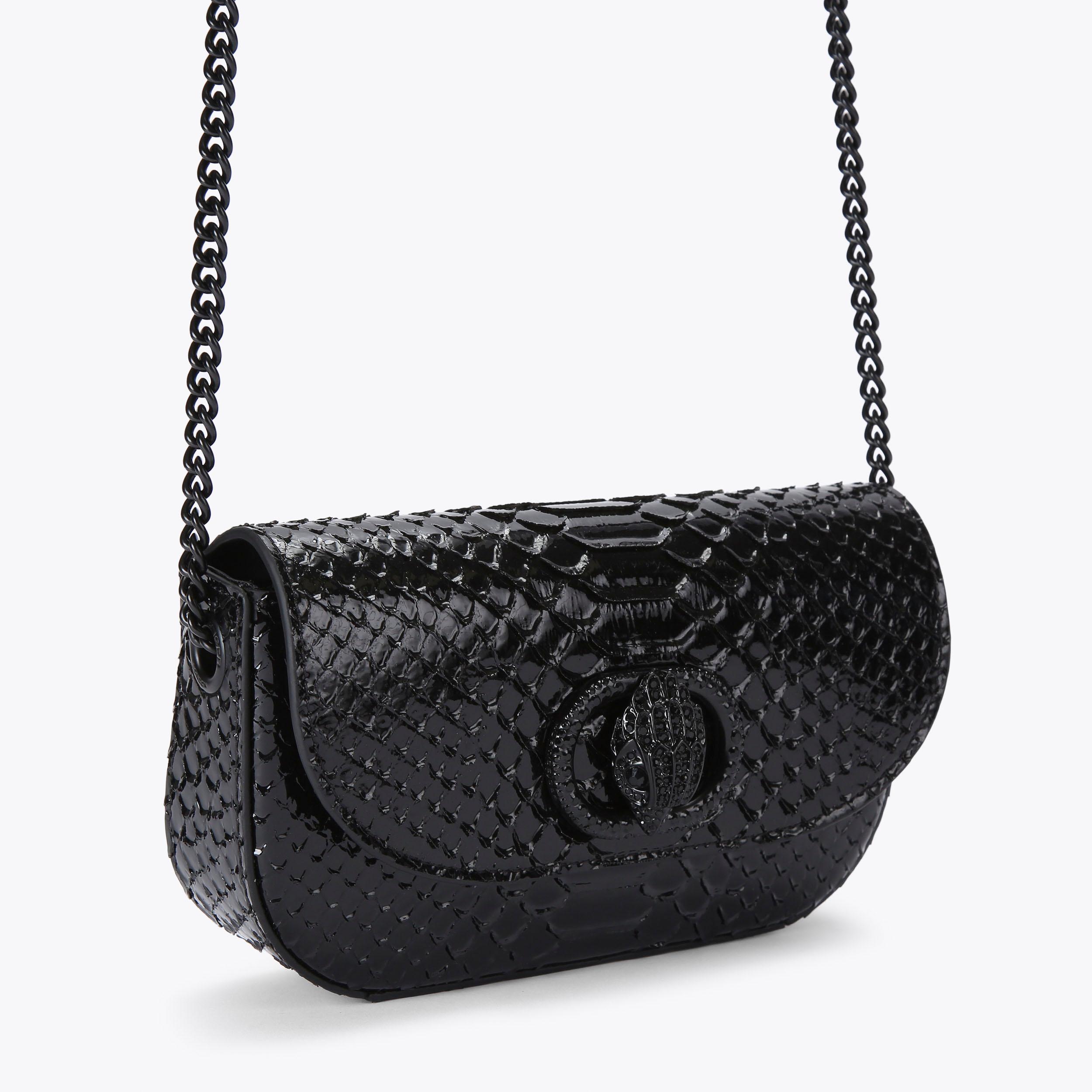 SM CHELSEA XBODY Black Snake Embossed Cross Body Bag by KURT GEIGER LONDON