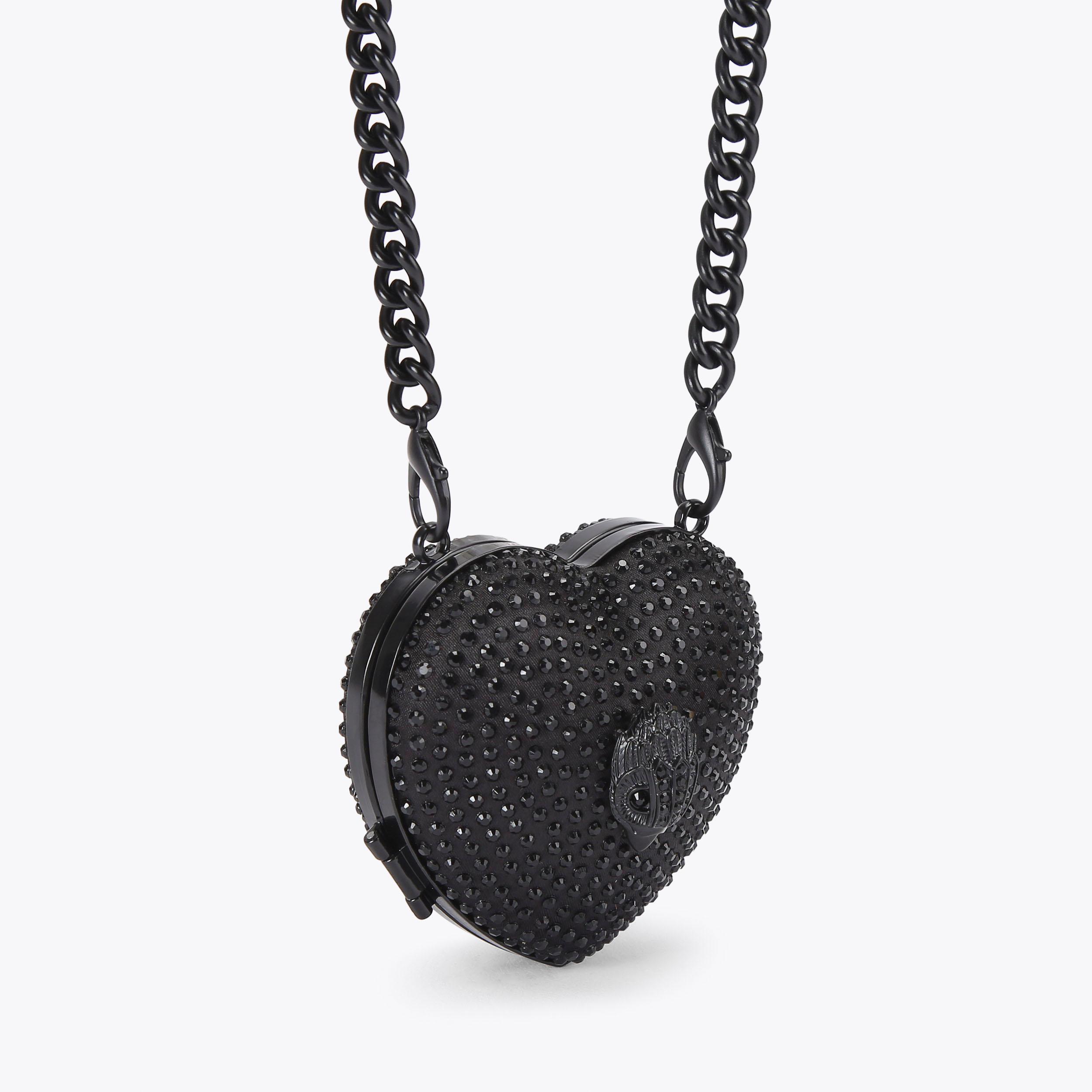 MICRO HEART CLUTCH Black Crystal Cross Body Bag by KURT GEIGER LONDON