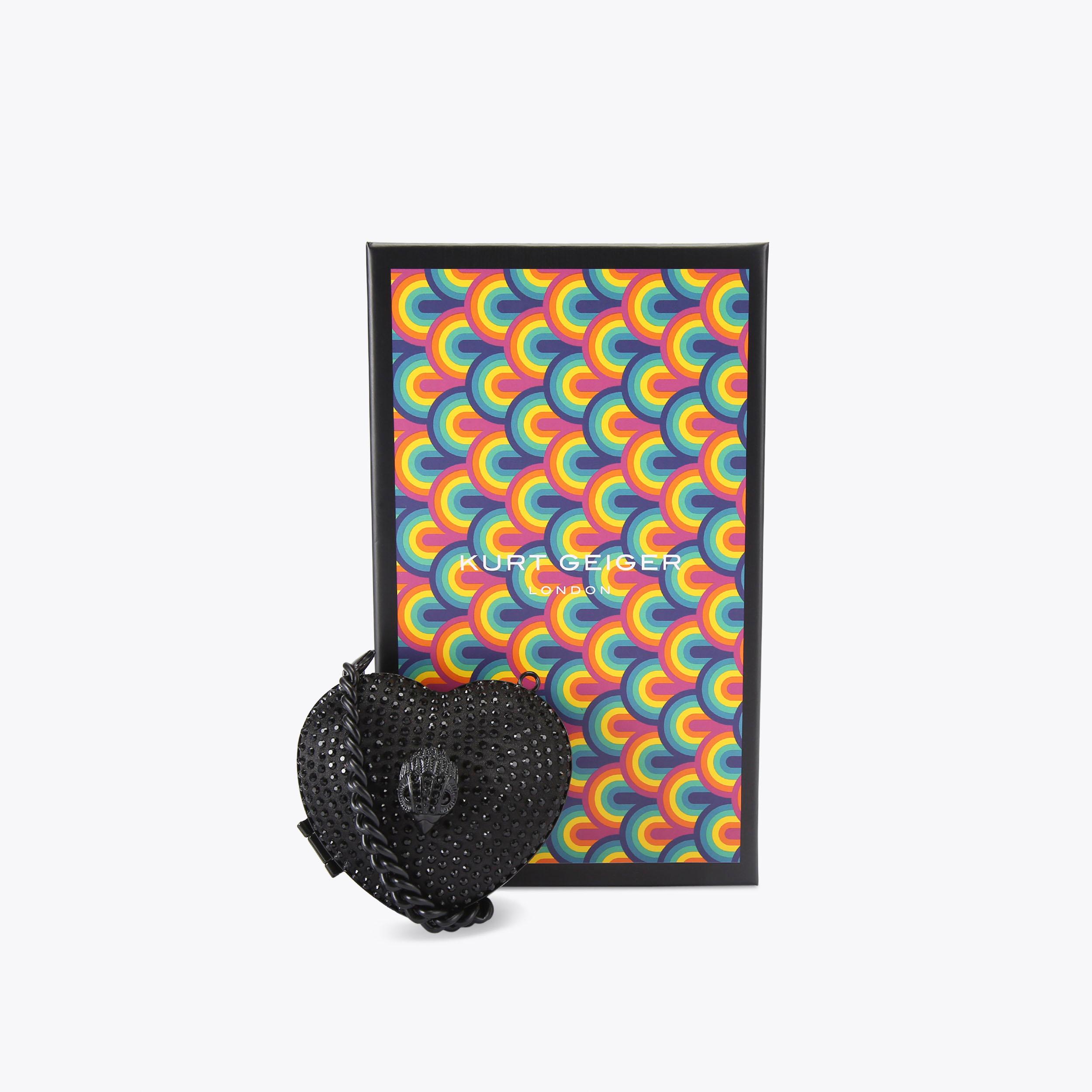 MICRO HEART CLUTCH Black Crystal Cross Body Bag by KURT GEIGER LONDON