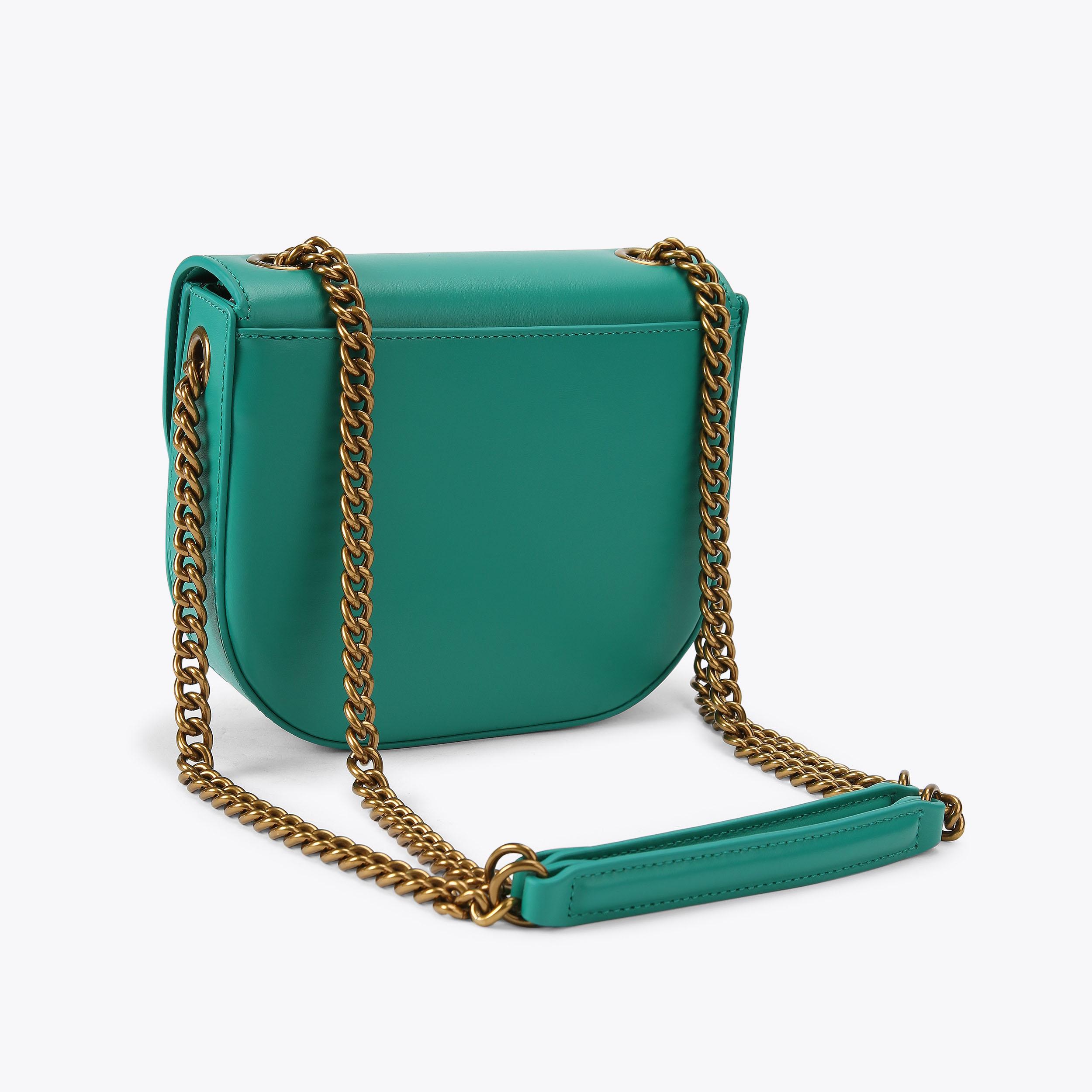 CHELSEA SADDLE BAG Green Leather Saddle Purse by KURT GEIGER LONDON