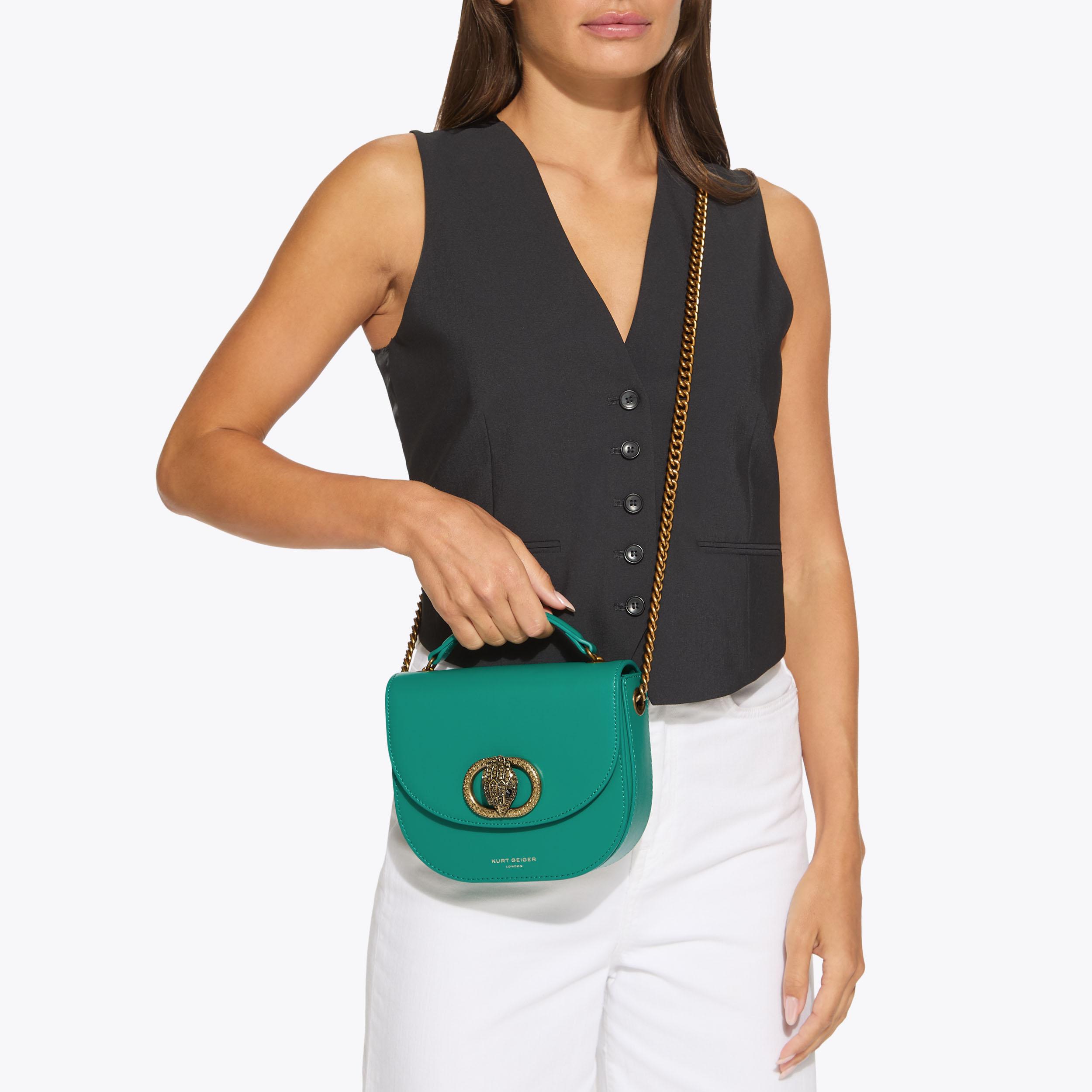 CHELSEA SADDLE BAG Green Leather Saddle Purse by KURT GEIGER LONDON