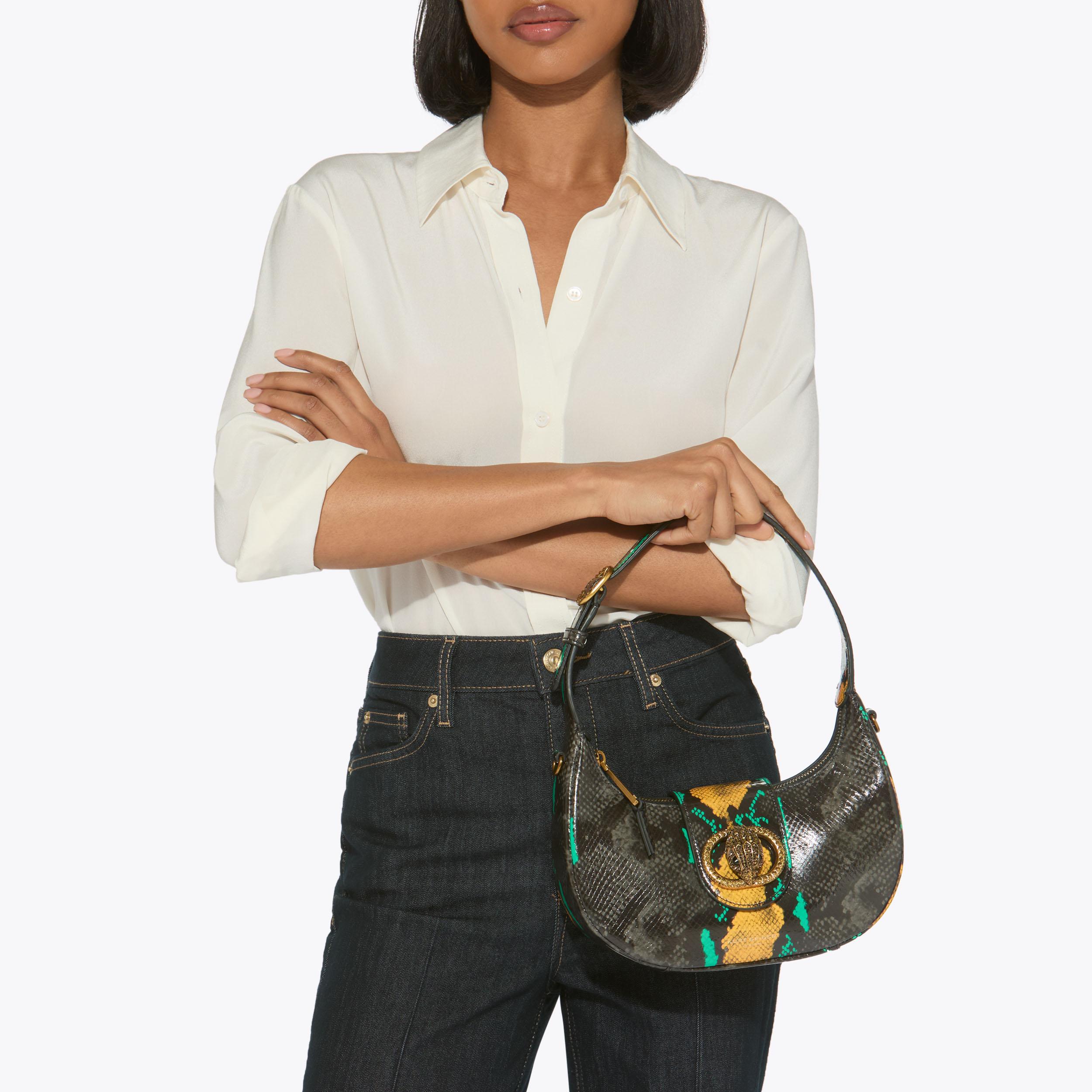 SM CHELSEA HOBO Black Snake Print Hobo Bag by KURT GEIGER LONDON