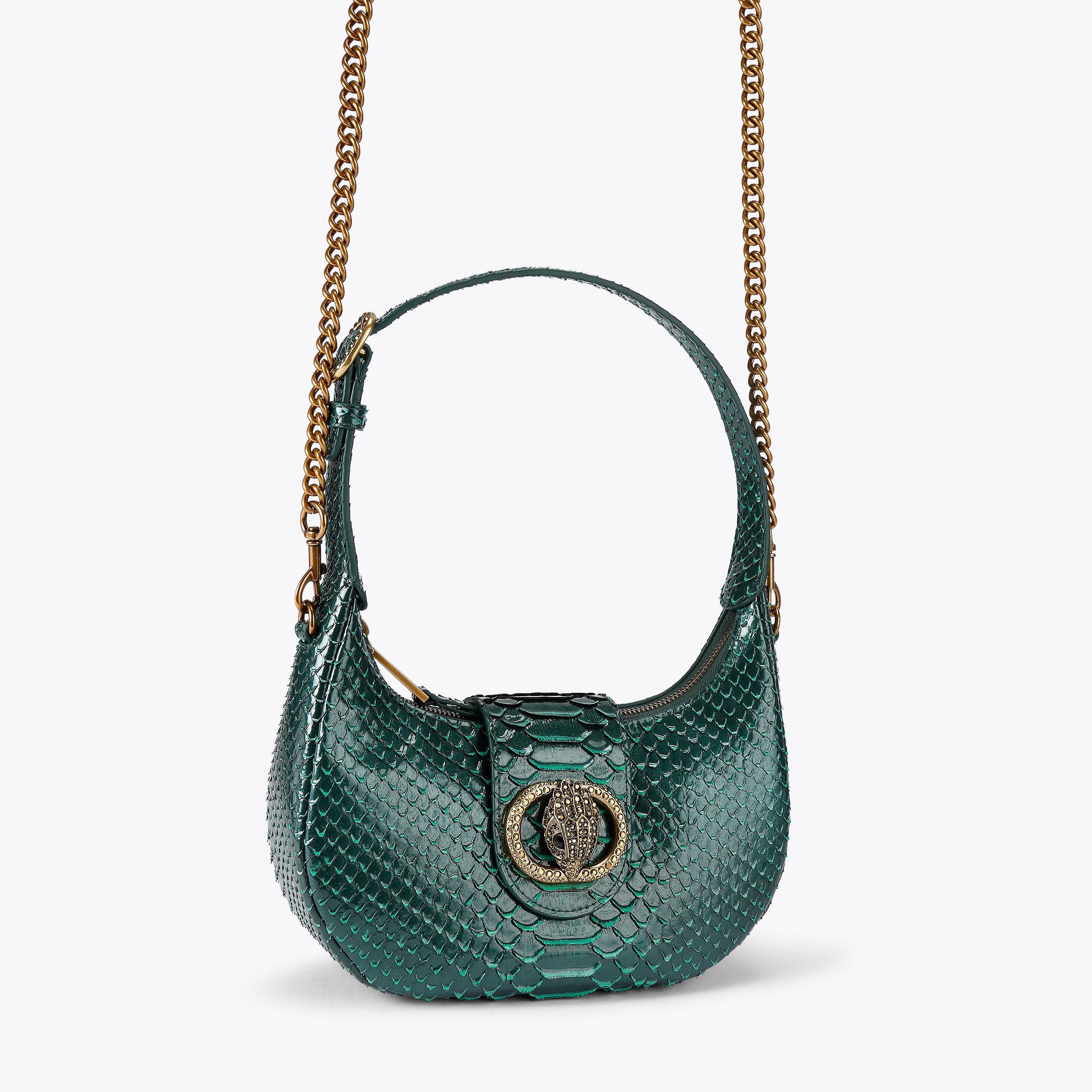 SM CHELSEA HOBO Green Snake 3D Embossed Hobo Bag by KURT GEIGER LONDON