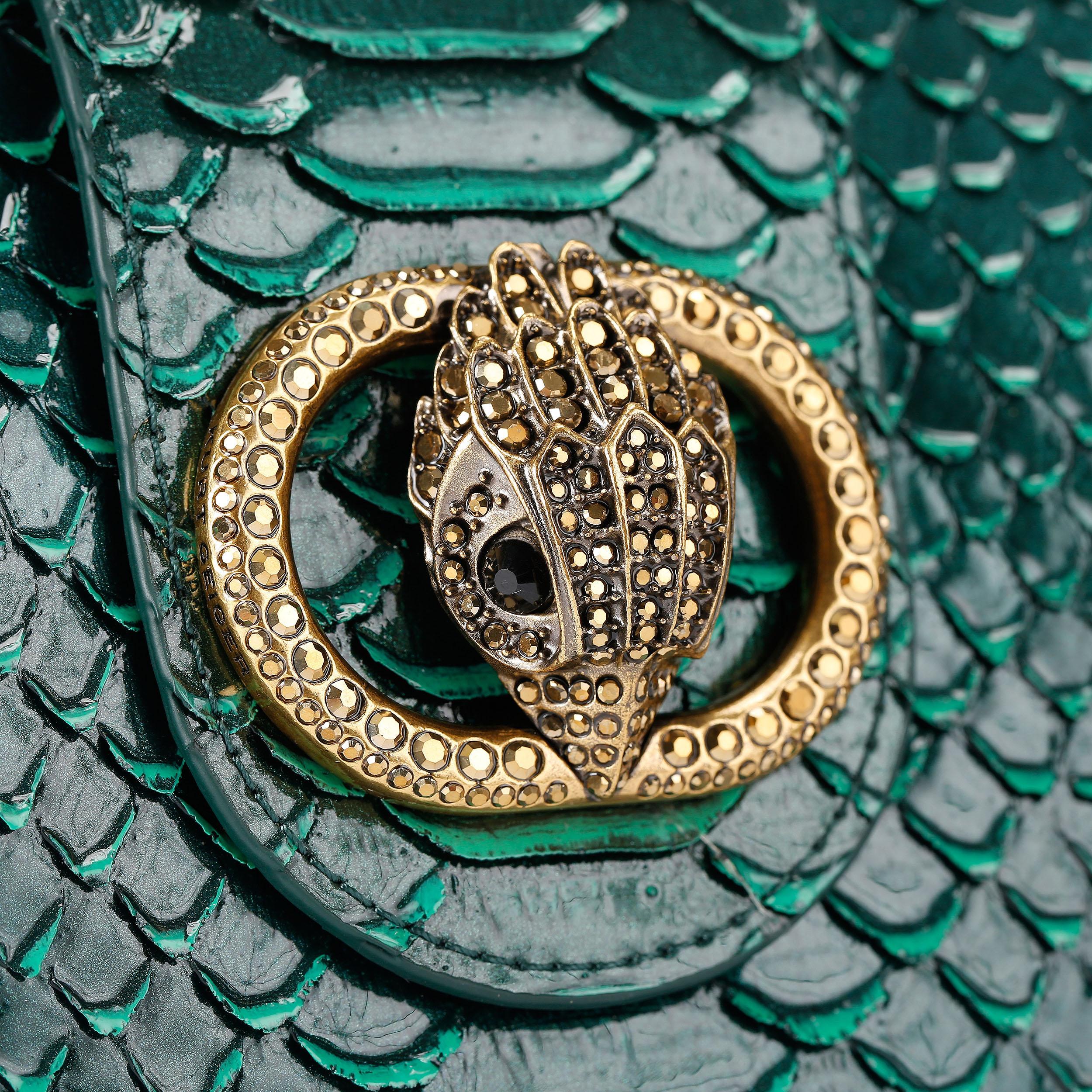 SM CHELSEA HOBO Green Snake 3D Embossed Hobo Bag by KURT GEIGER LONDON