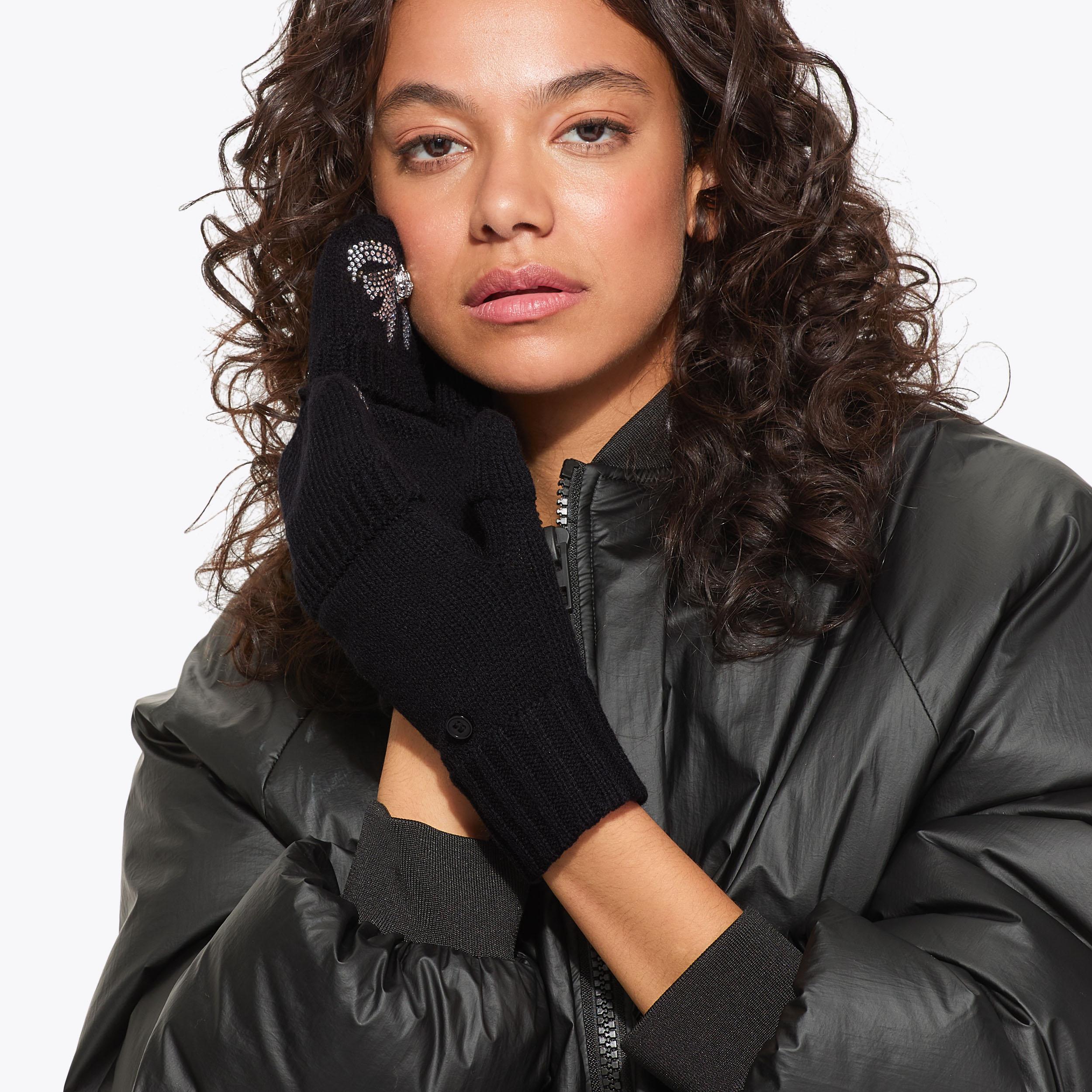 BELGRAVIA BOW MITTENS Black Crystal Bow Mittens by KURT GEIGER LONDON