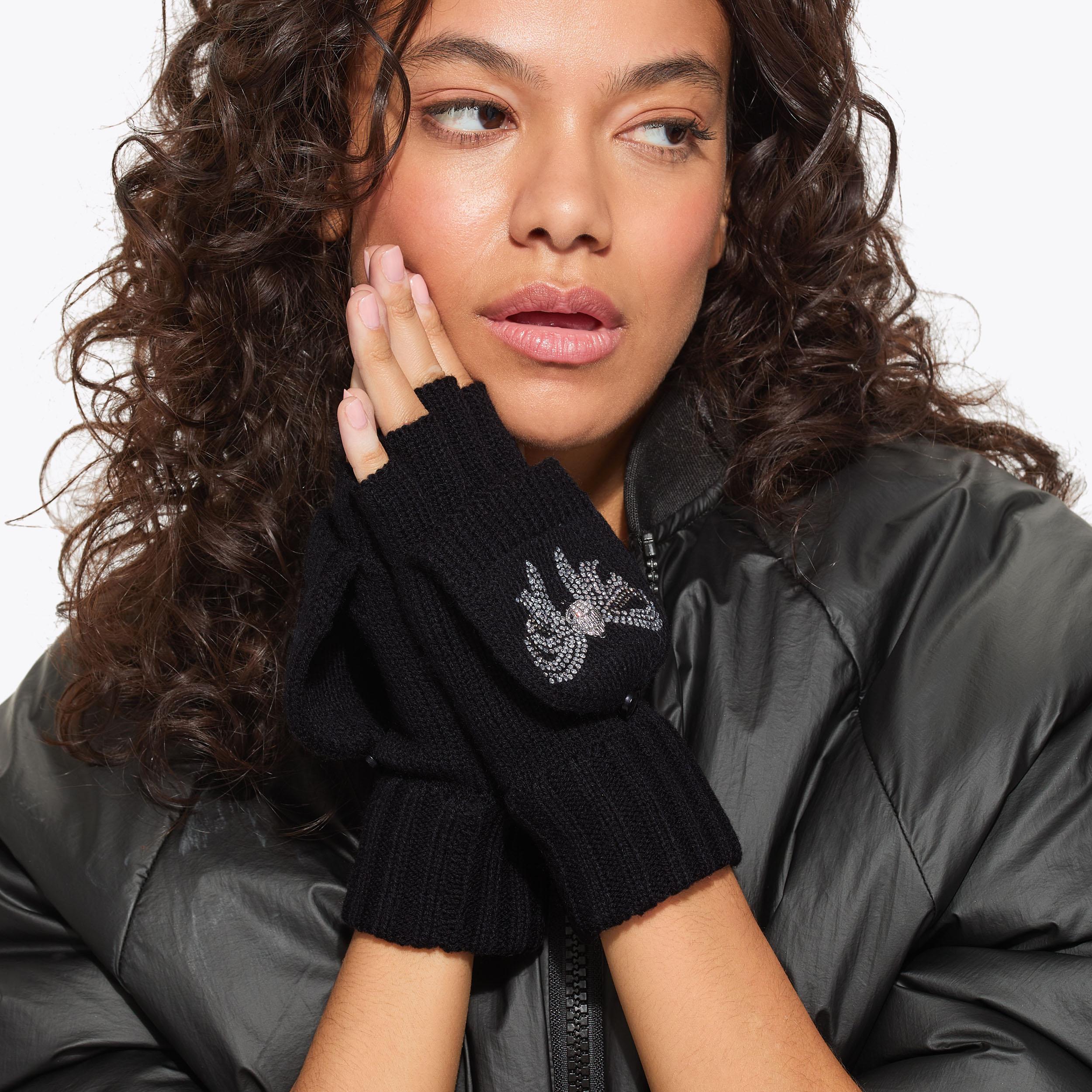 BELGRAVIA BOW MITTENS Black Crystal Bow Mittens by KURT GEIGER LONDON