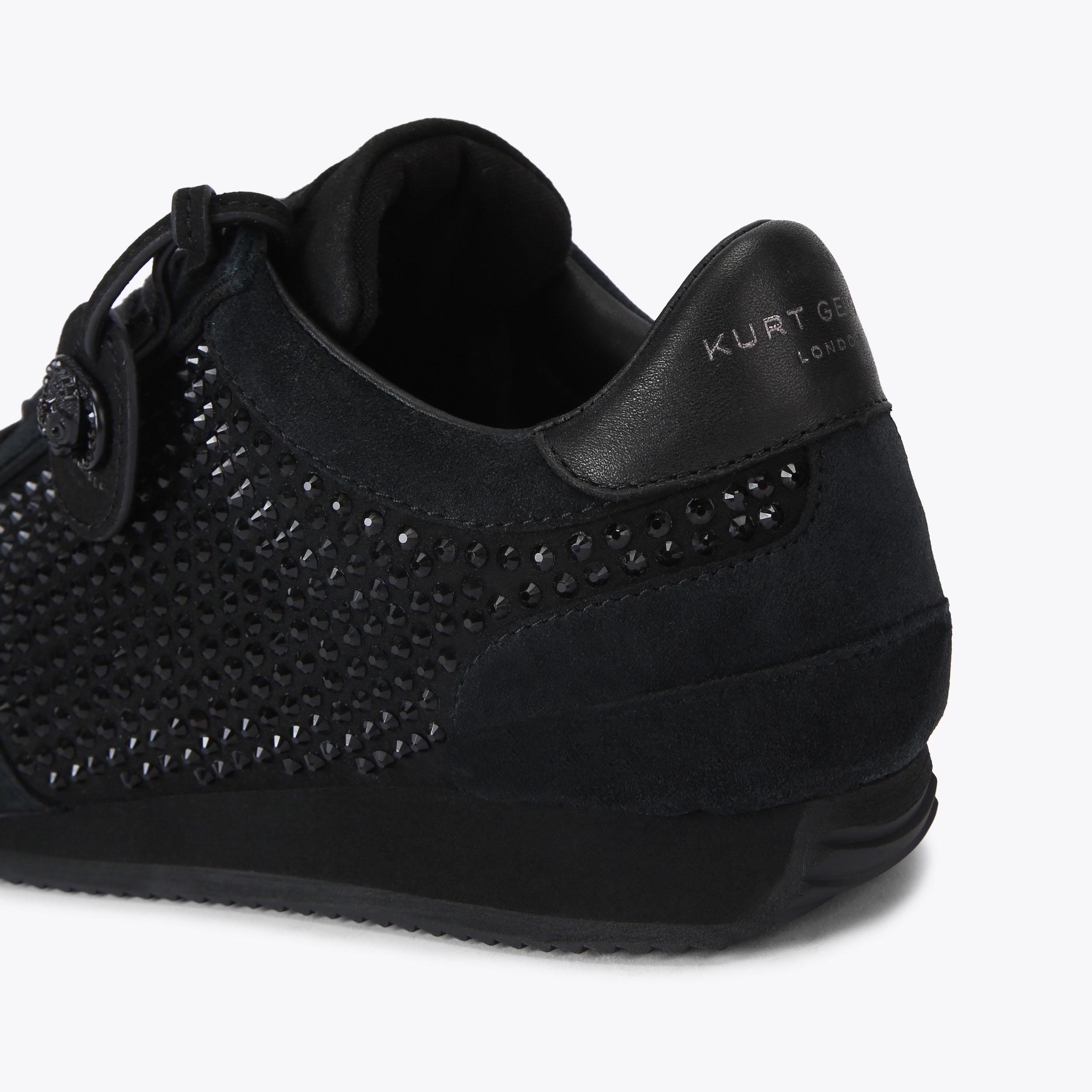 CHELSEA CRYSTAL TAG DR Black Crystal Lace Up Sneaker by KURT GEIGER LONDON