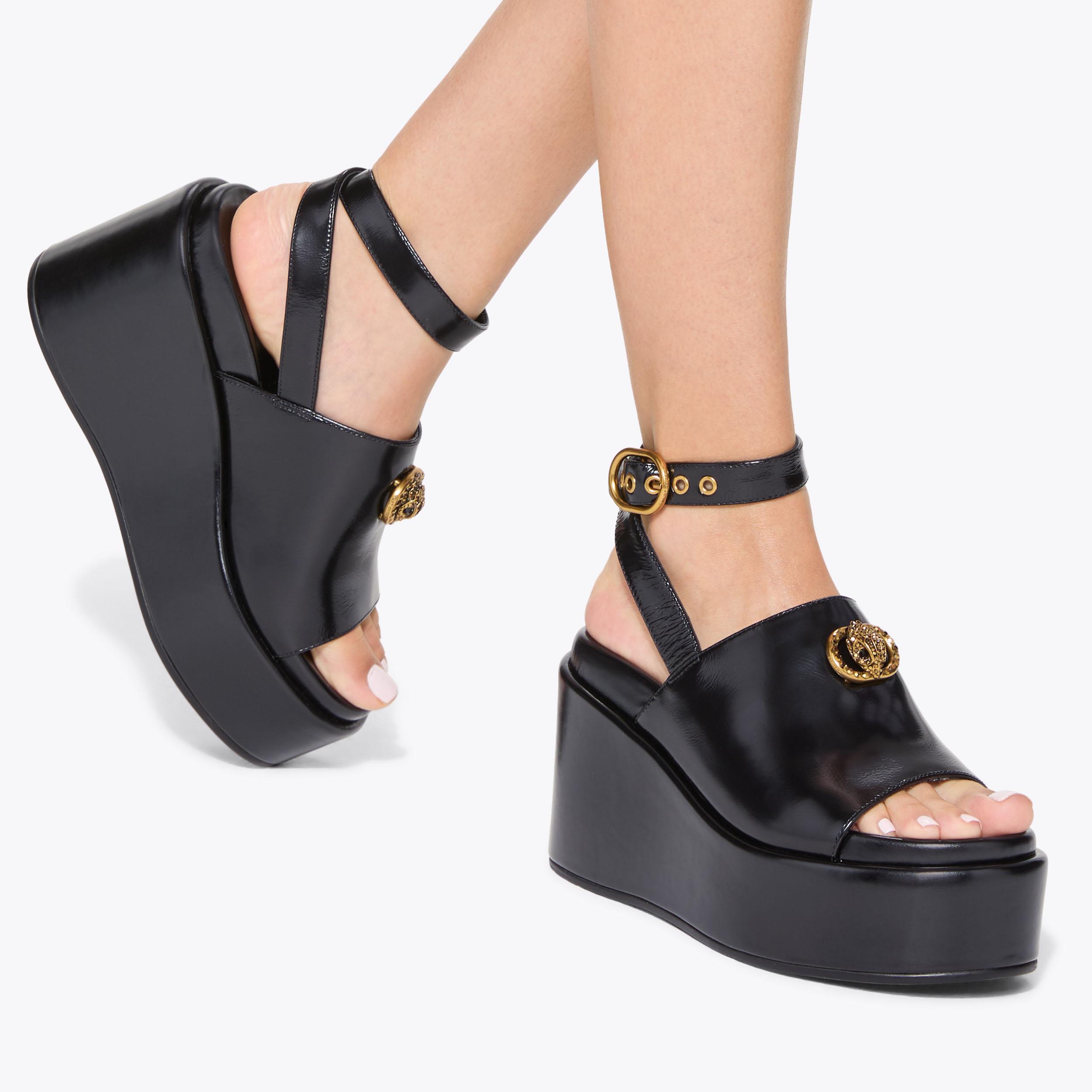 CHELSEA CHUNKY WEDGE SDL Black Leather Platform Heel Sandal by KURT ...