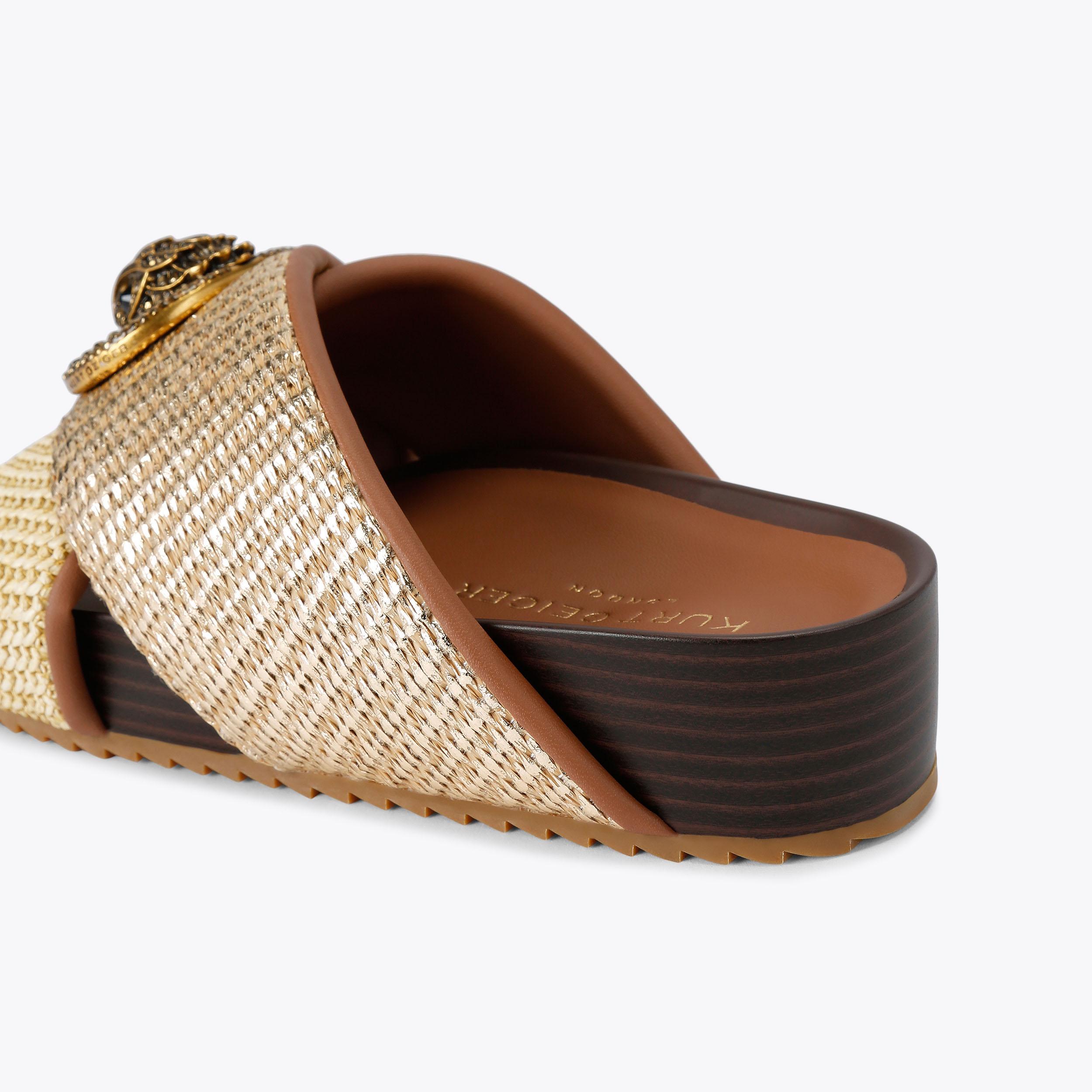 CHELSEA CROSS STRAP Gold Foil Rattan Sandal by KURT GEIGER LONDON