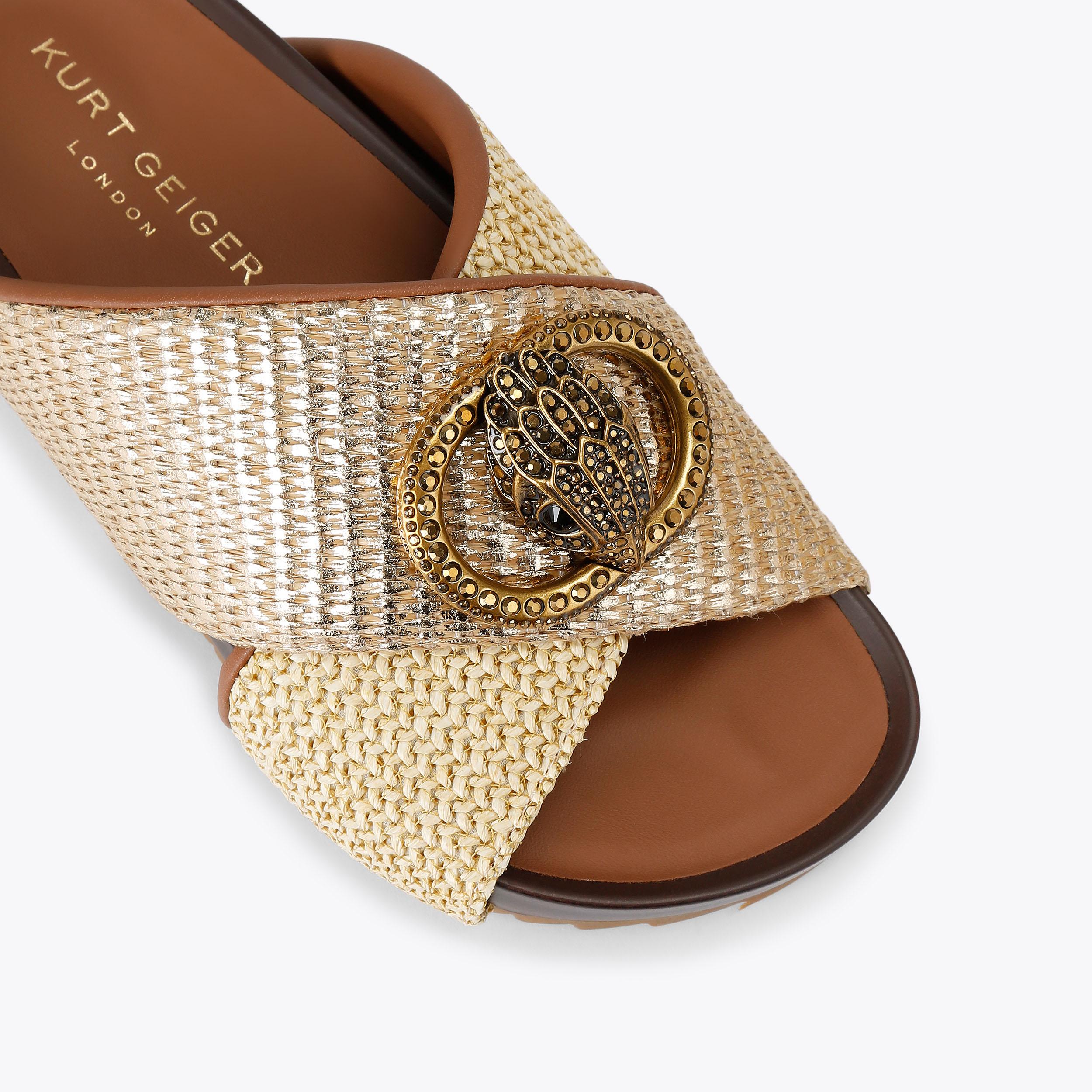 CHELSEA CROSS STRAP Gold Foil Rattan Sandal by KURT GEIGER LONDON