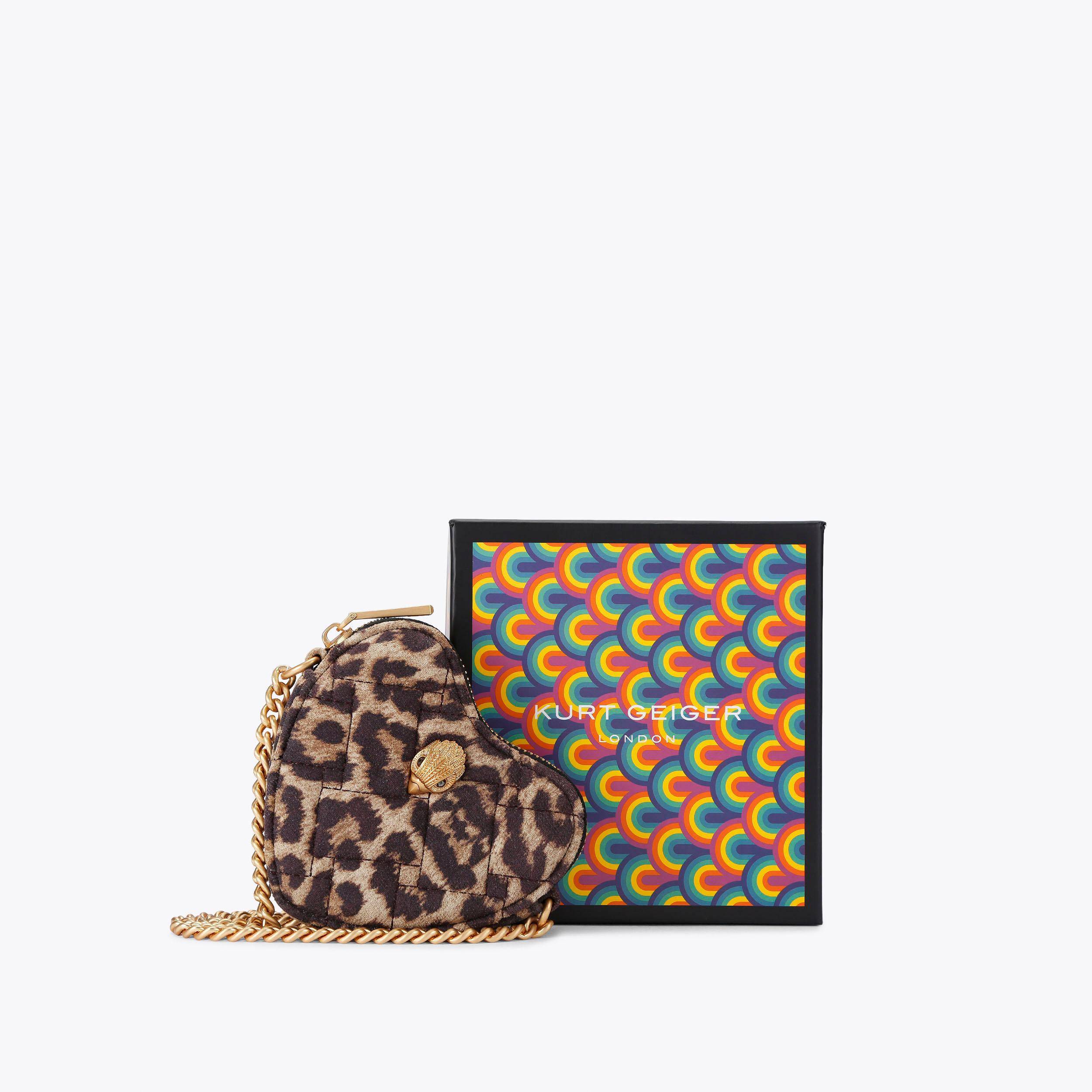 MICRO HEART CROSS BODY Leopard Print Suede Cross Body Bag by KURT GEIGER LONDON