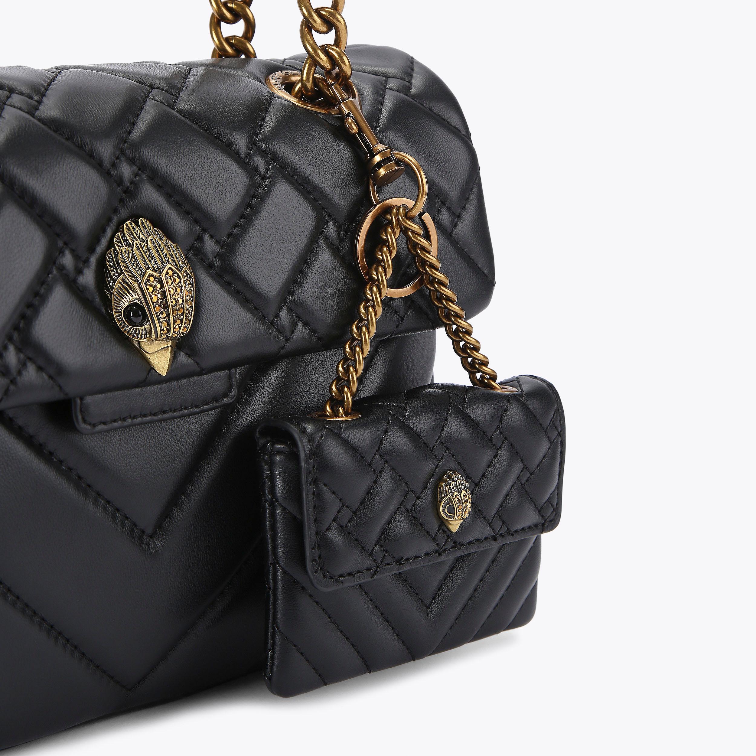 KENSINGTON CARD CHARM Black Lather Card Charm Keyring by KURT GEIGER LONDON