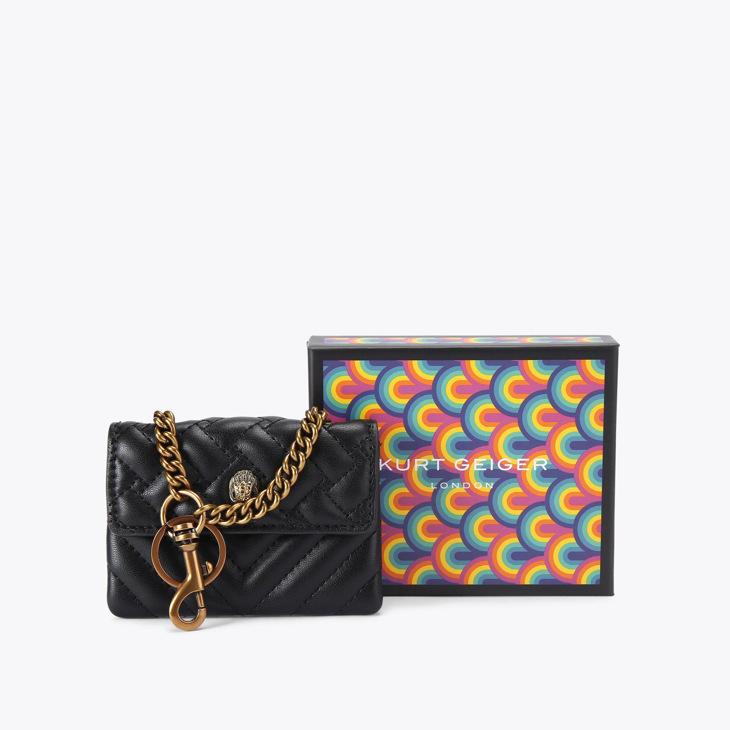 KENSINGTON CARD CHARM Black Lather Card Charm Keyring by KURT GEIGER LONDON