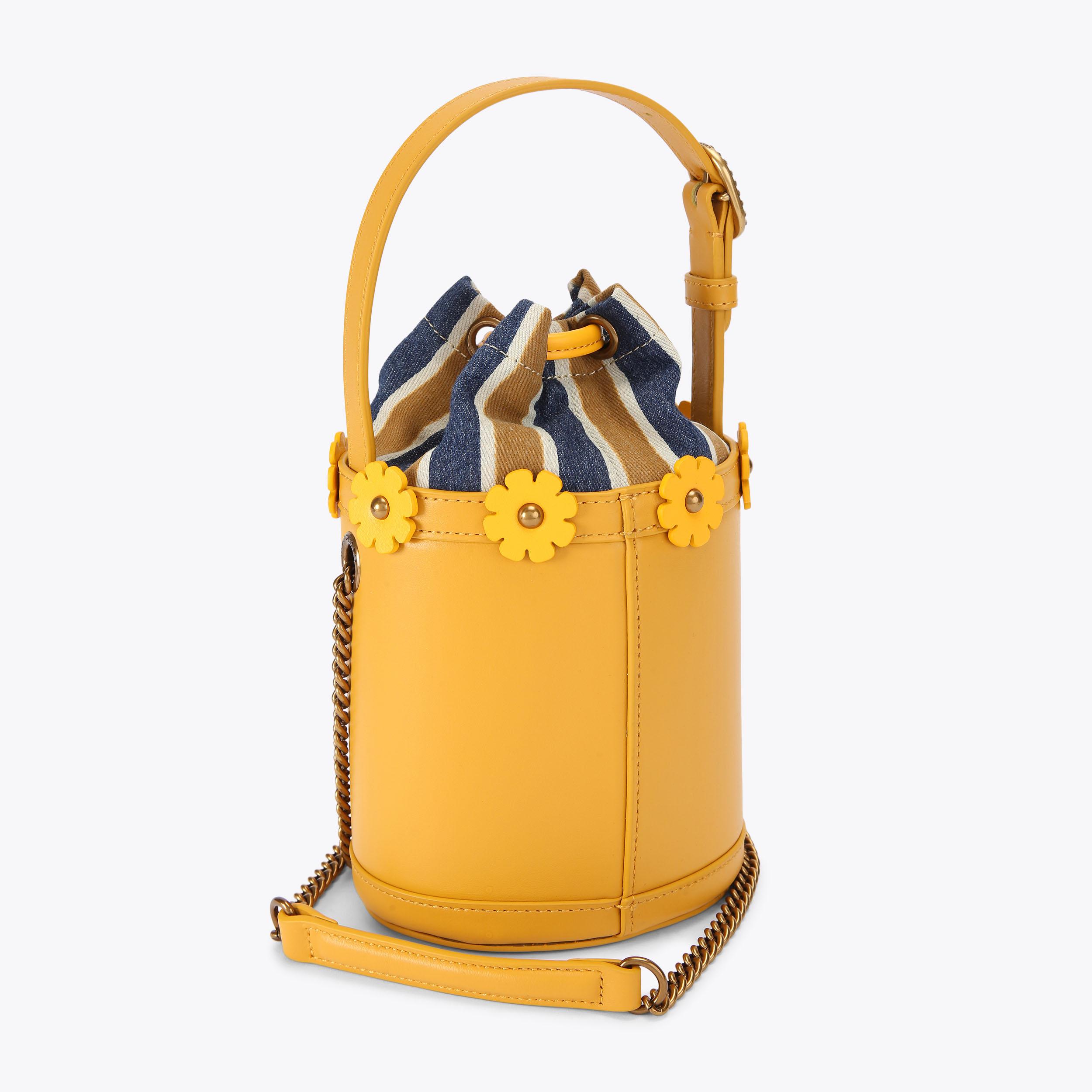 SM CHELSEA ROUND BUCKET Yellow Leather Bucket Purse by KURT GEIGER LONDON