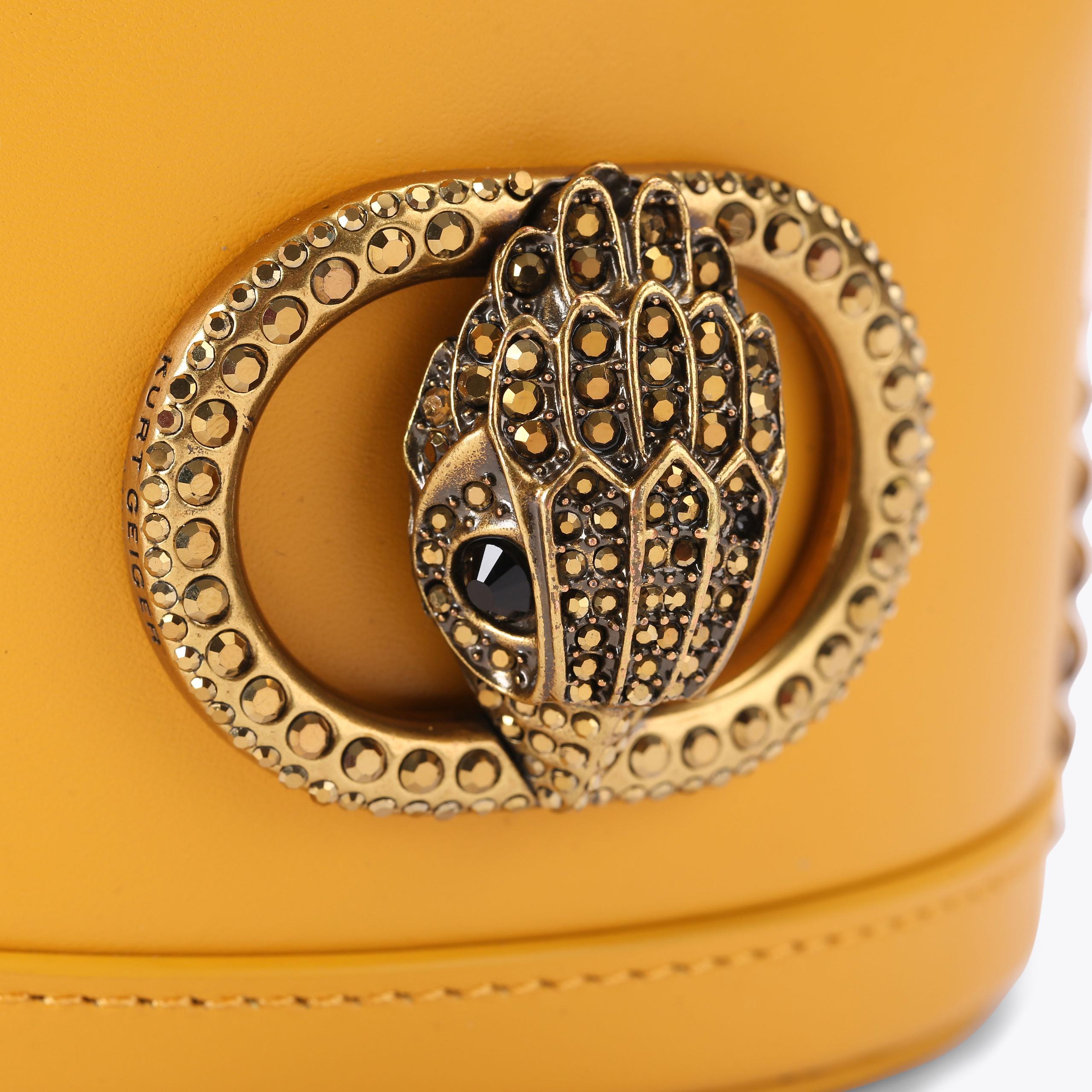 SM CHELSEA ROUND BUCKET Yellow Leather Bucket Purse by KURT GEIGER LONDON