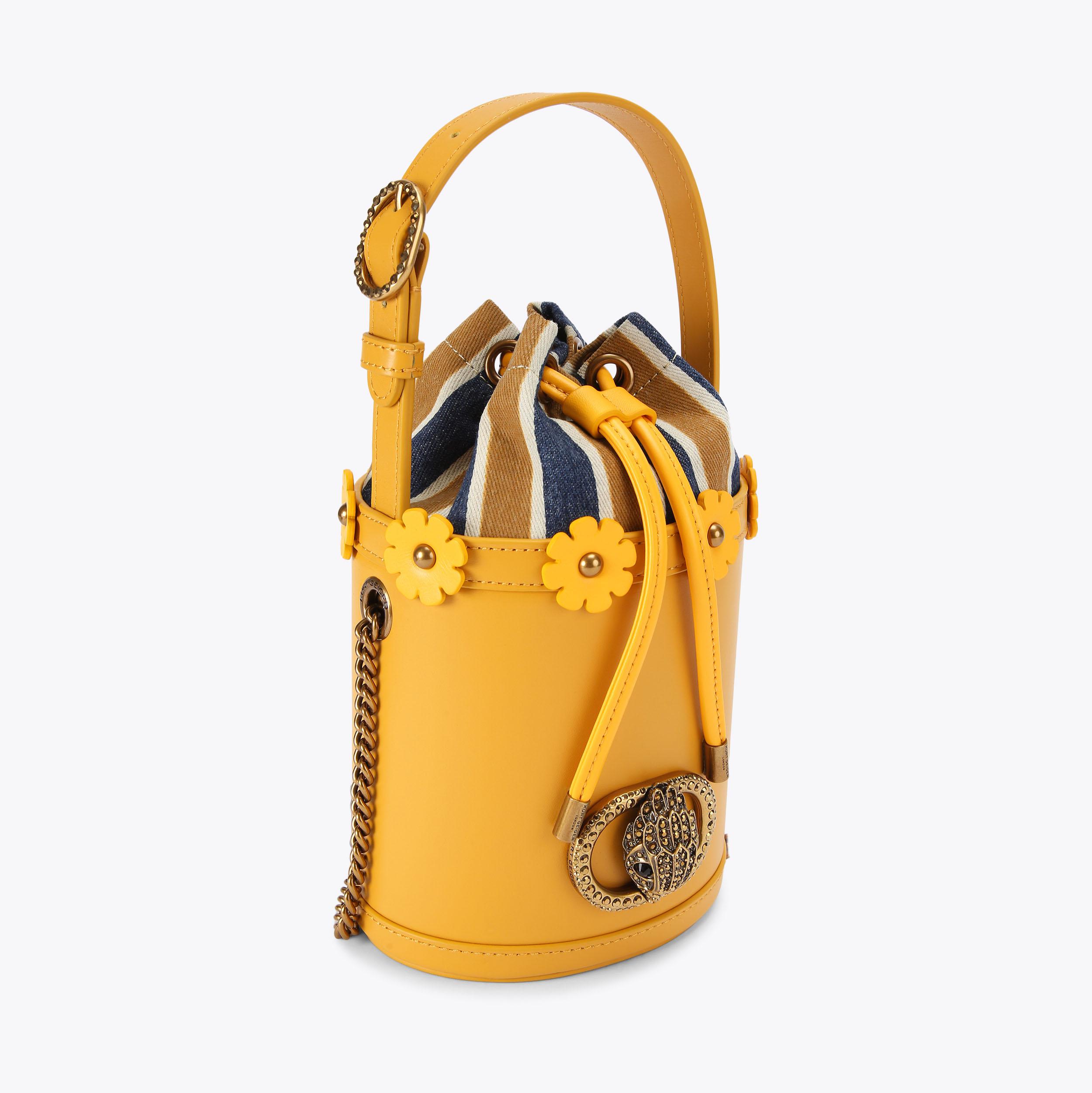 SM CHELSEA ROUND BUCKET Yellow Leather Bucket Purse by KURT GEIGER LONDON