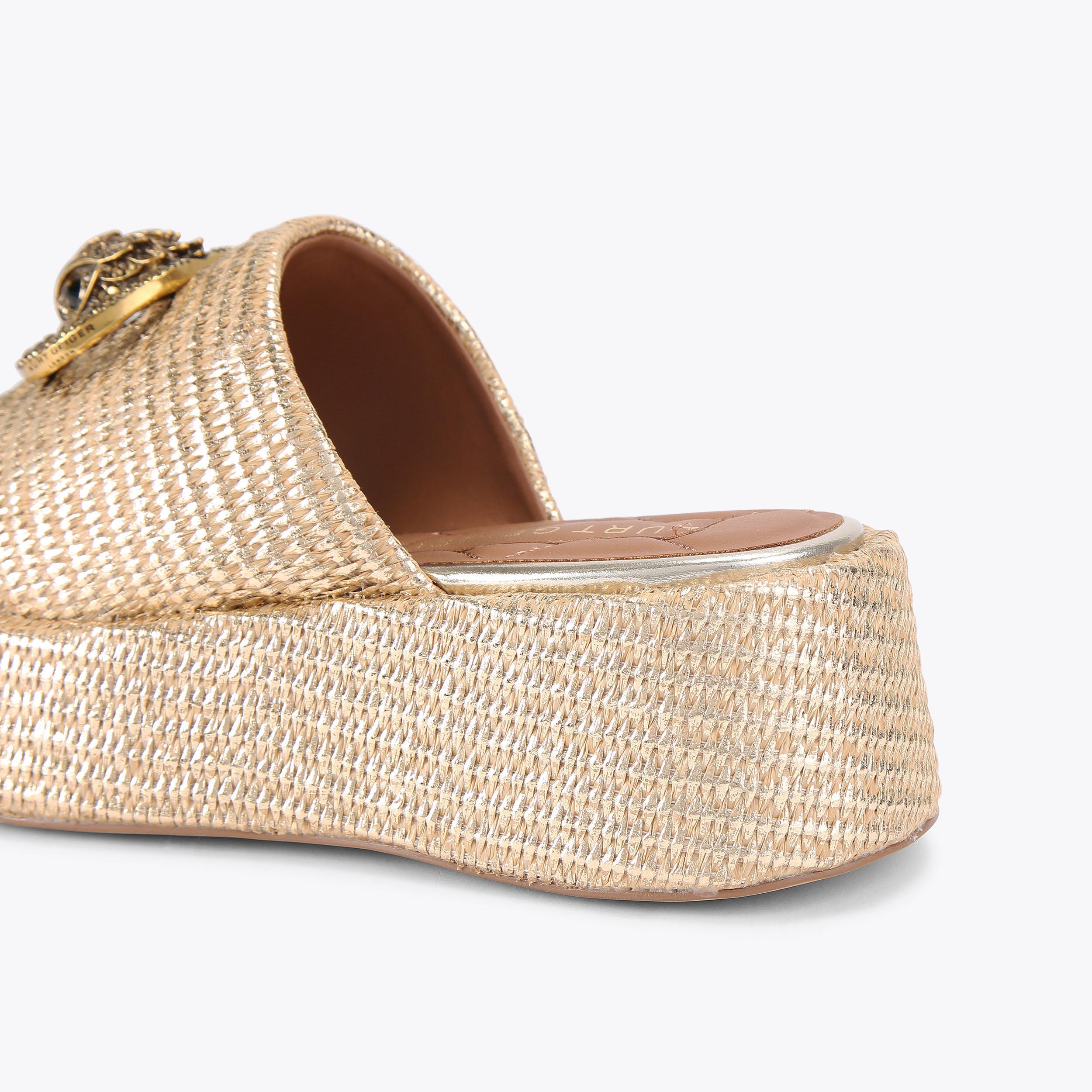 CHELSEA FLATFORM MULE Gold Metallic Chunky Sandal by KURT GEIGER LONDON