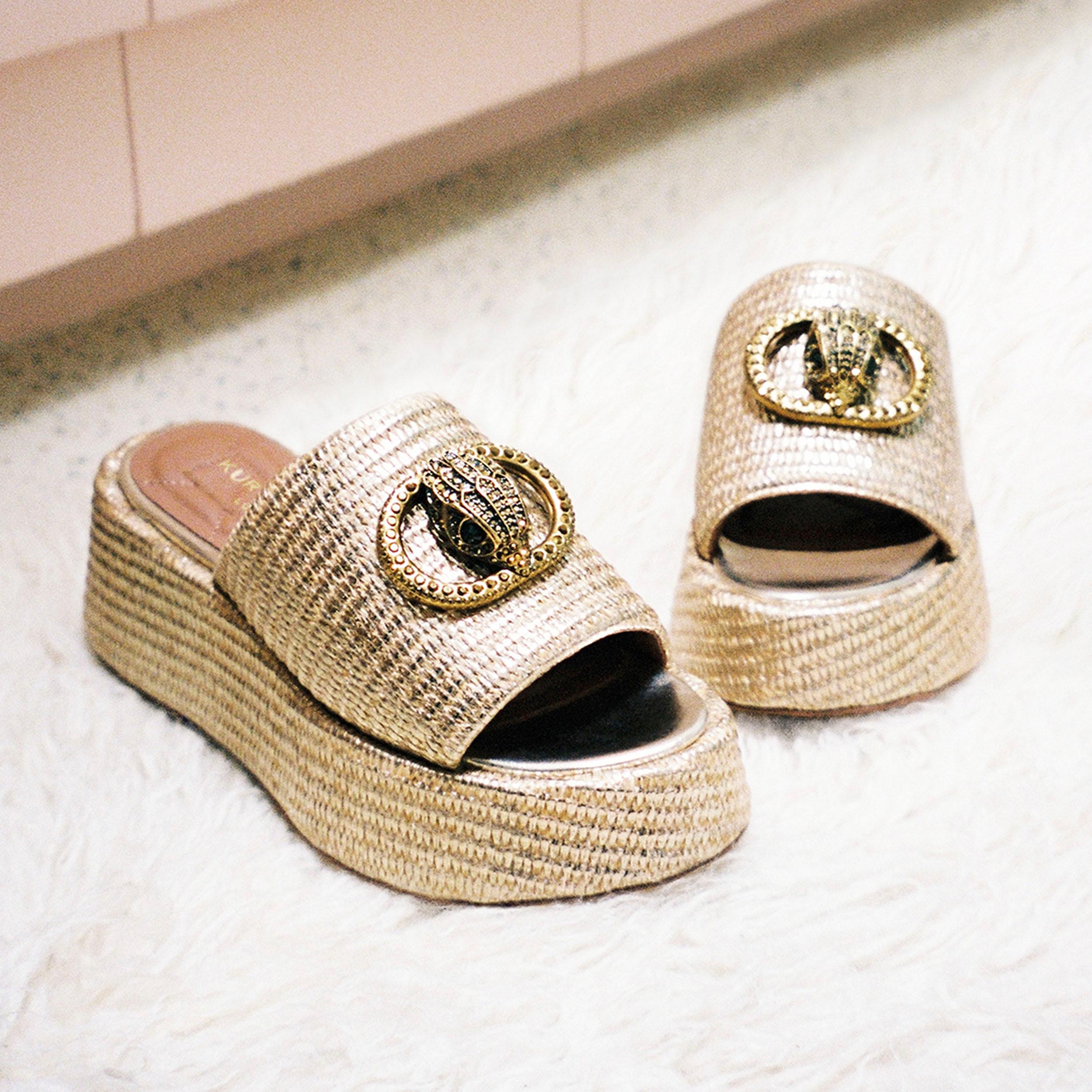 CHELSEA FLATFORM MULE Gold Metallic Chunky Sandal by KURT GEIGER LONDON