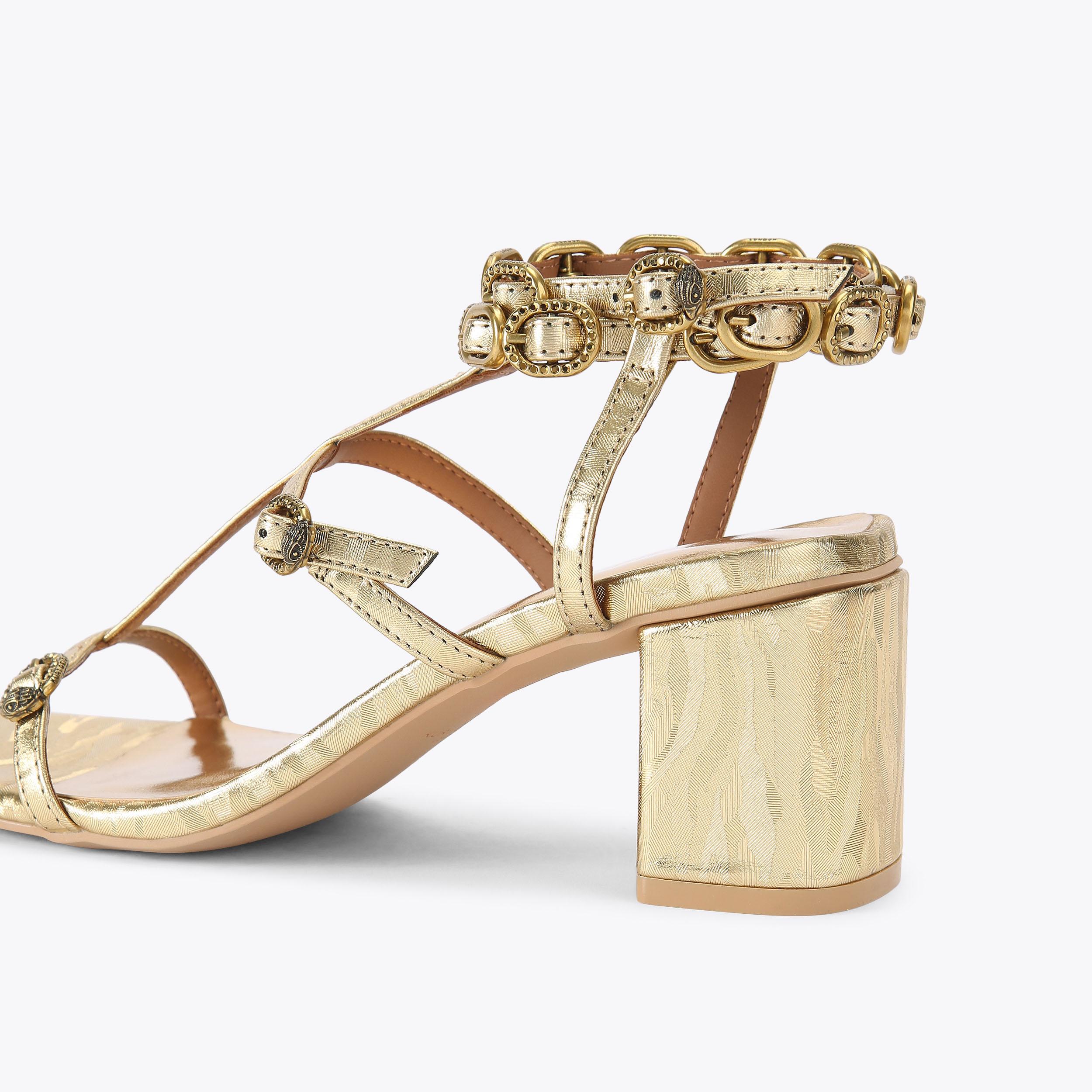 REGENT BLOCK GLADIATOR Metallic Gold Leather Heel by KURT GEIGER LONDON