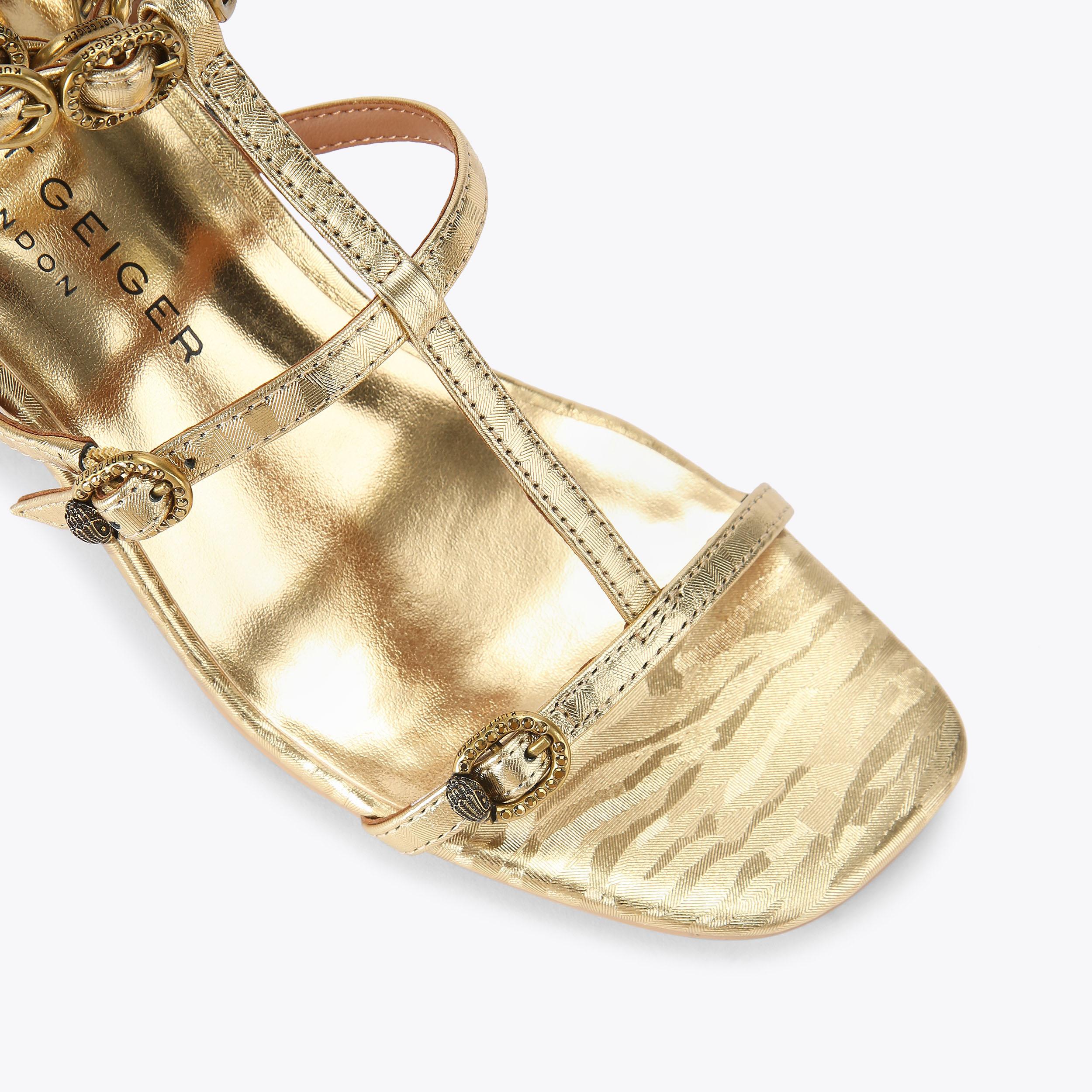 REGENT BLOCK GLADIATOR Metallic Gold Leather Heel by KURT GEIGER LONDON