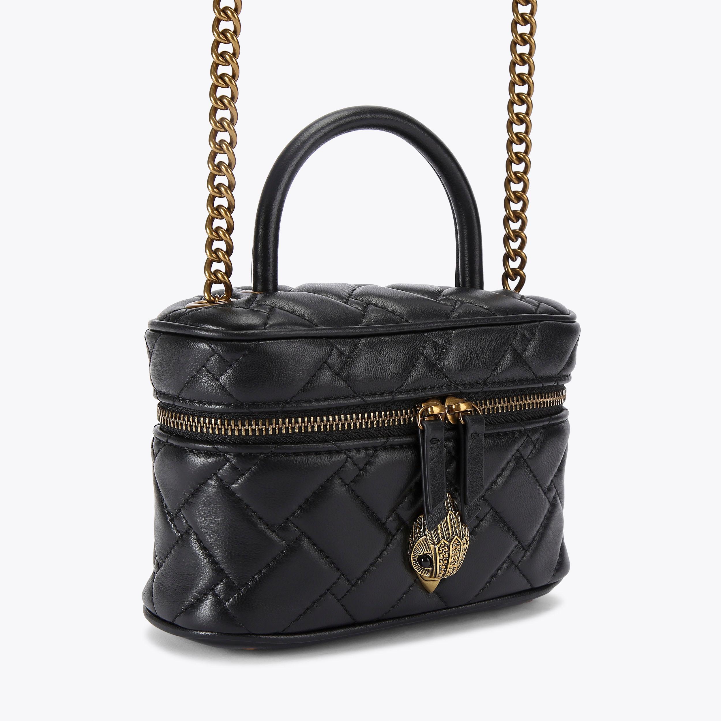 MINI KENSINGTON VANITY XB Black Quilted Cross Body Vanity Bag by KURT GEIGER LONDON