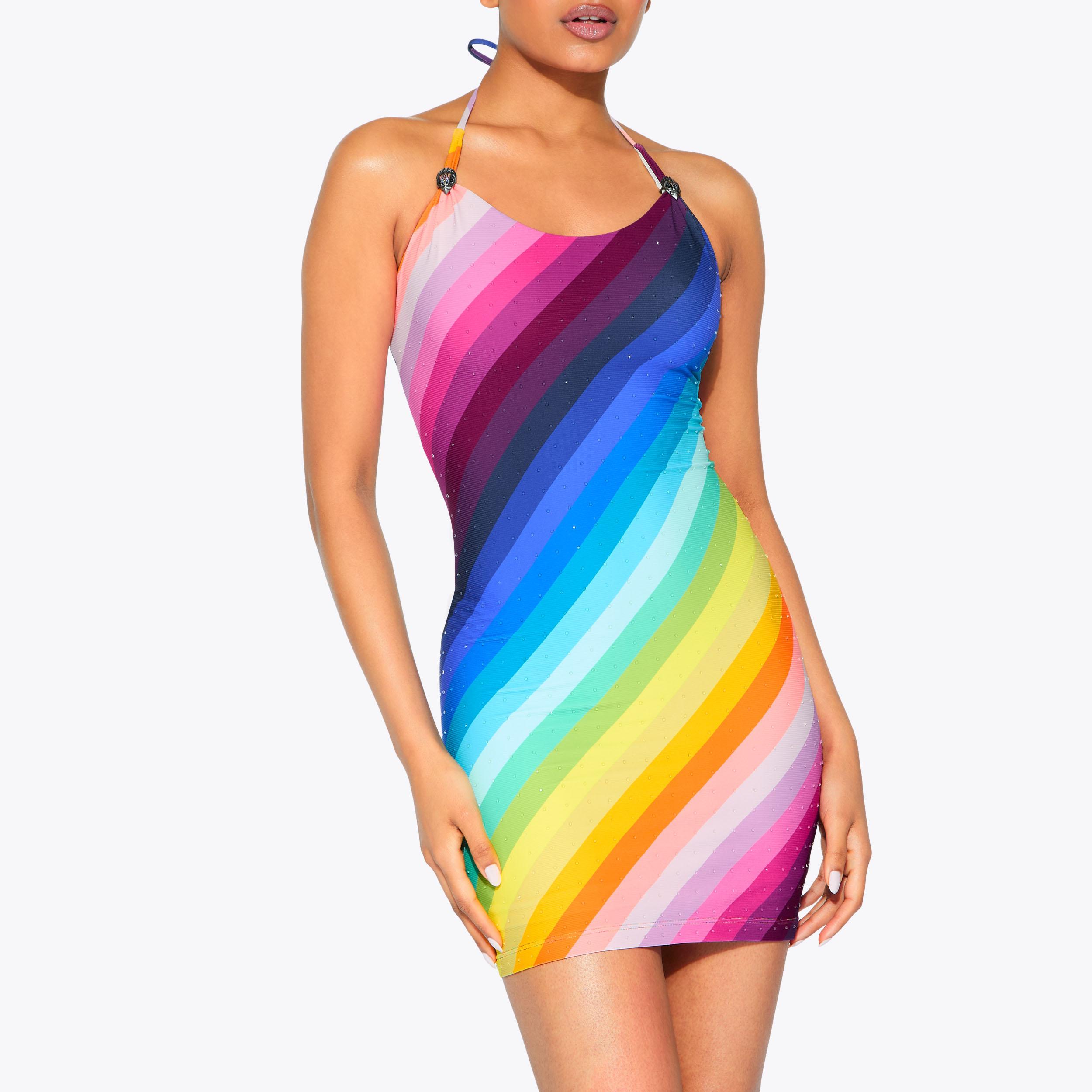 PRINTED MINI DRESS Rainbow Stripe Crystal Mini Dress by KURT GEIGER LONDON
