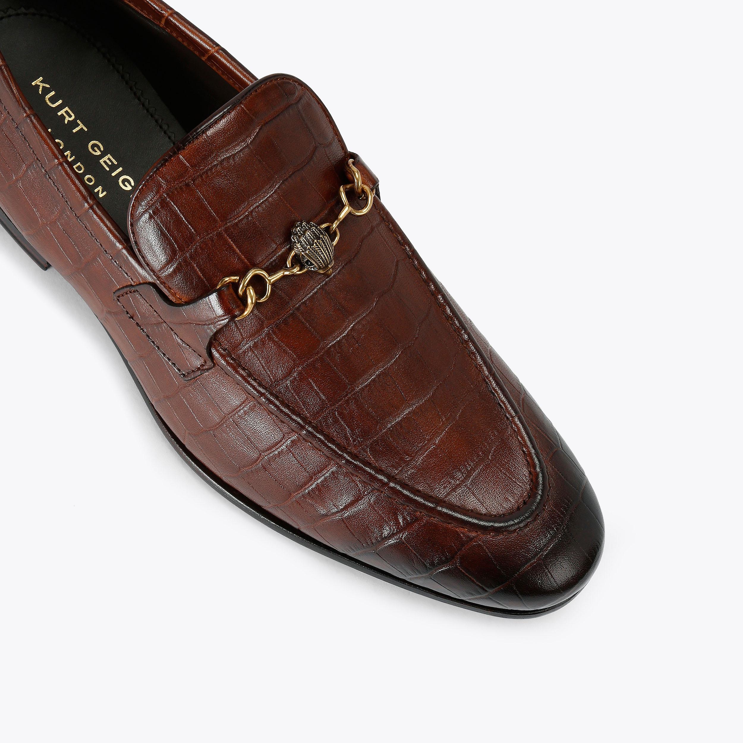 ALTON CROC Tan Leather Croc Printed Loafer by KURT GEIGER LONDON