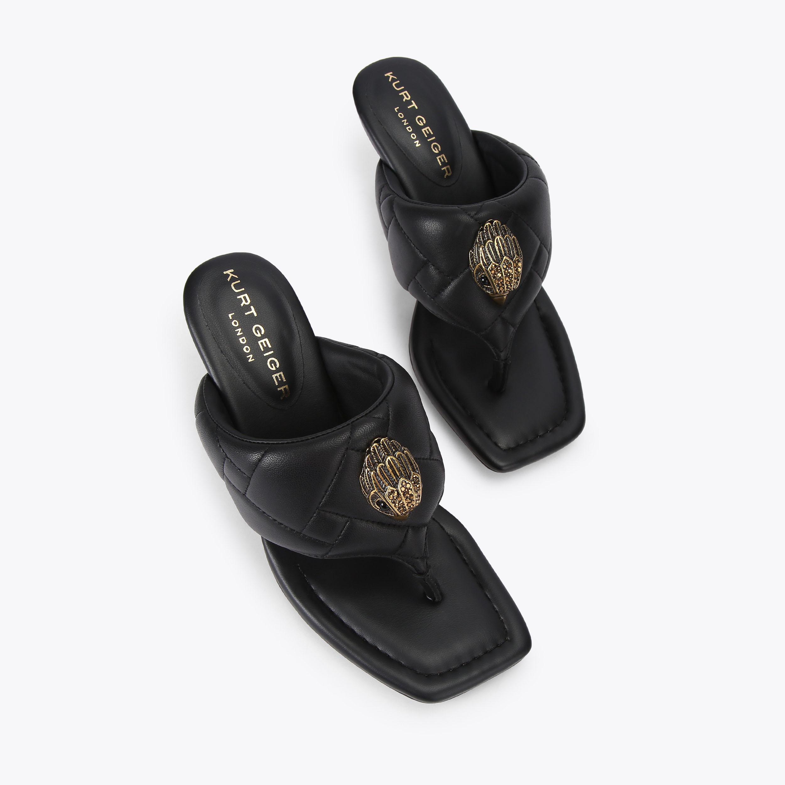PUFF THONG HEEL 85 Black Quilted Heeled Sandal by KURT GEIGER LONDON